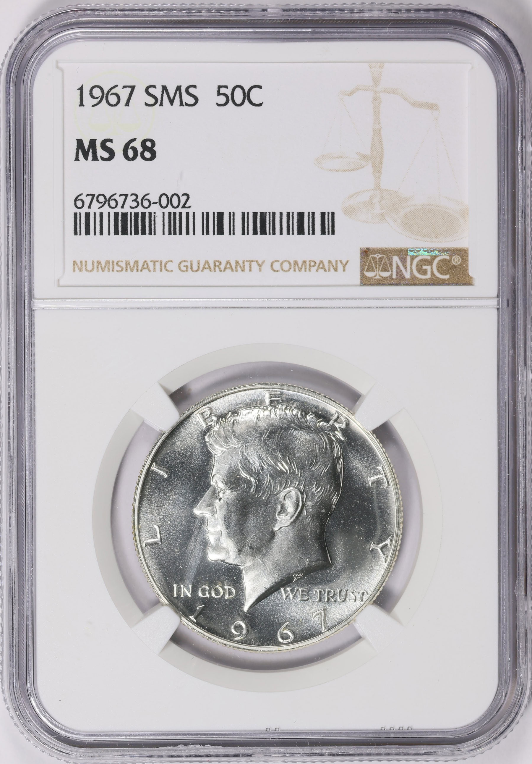 1967 Kennedy Half Dollar SMS NGC MS-68 (Item 1661343) | GreatCollections Coin Auctions