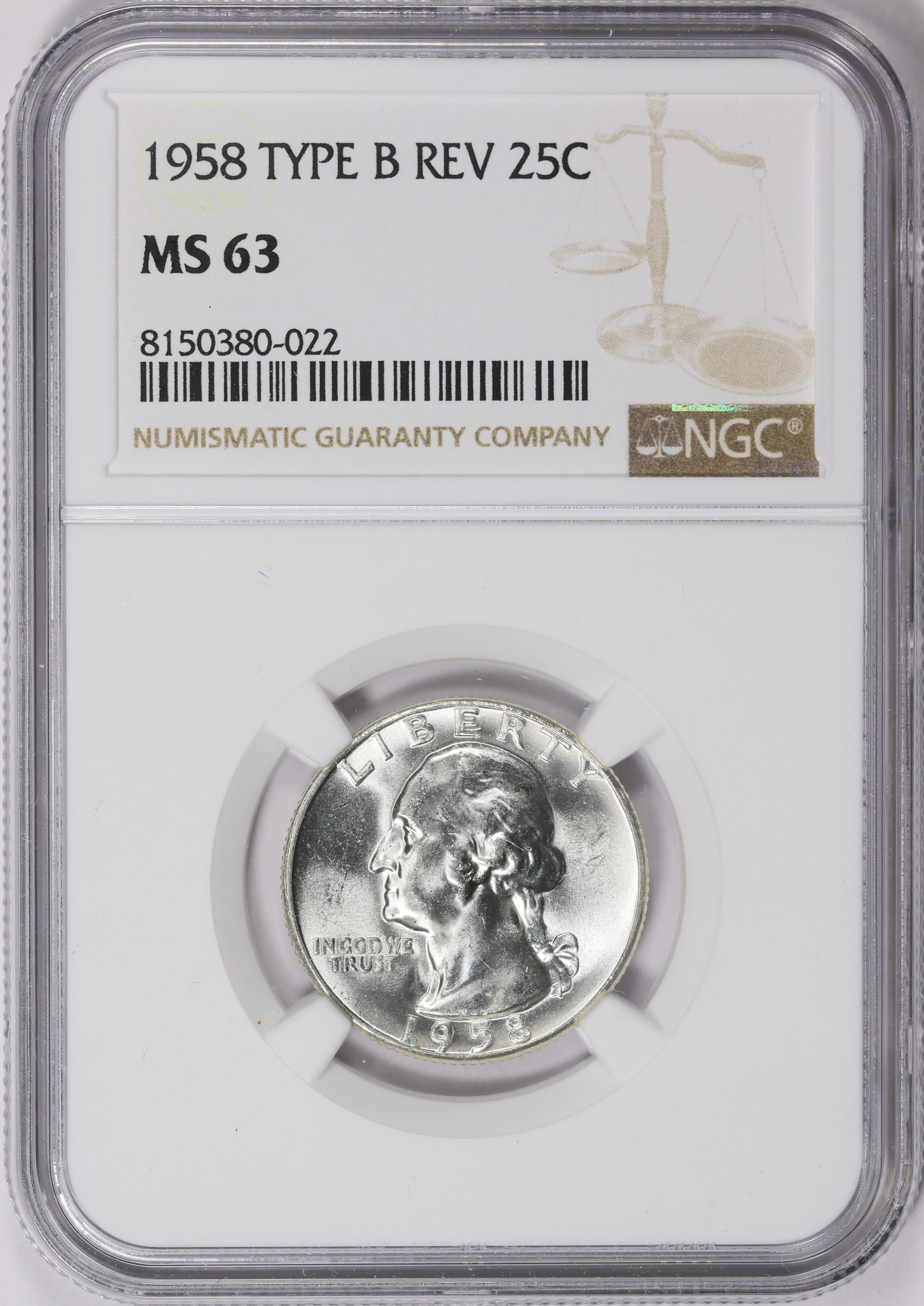 1958 Washington Quarter Type B Reverse NGC MS-63 (Item 1661350 ...
