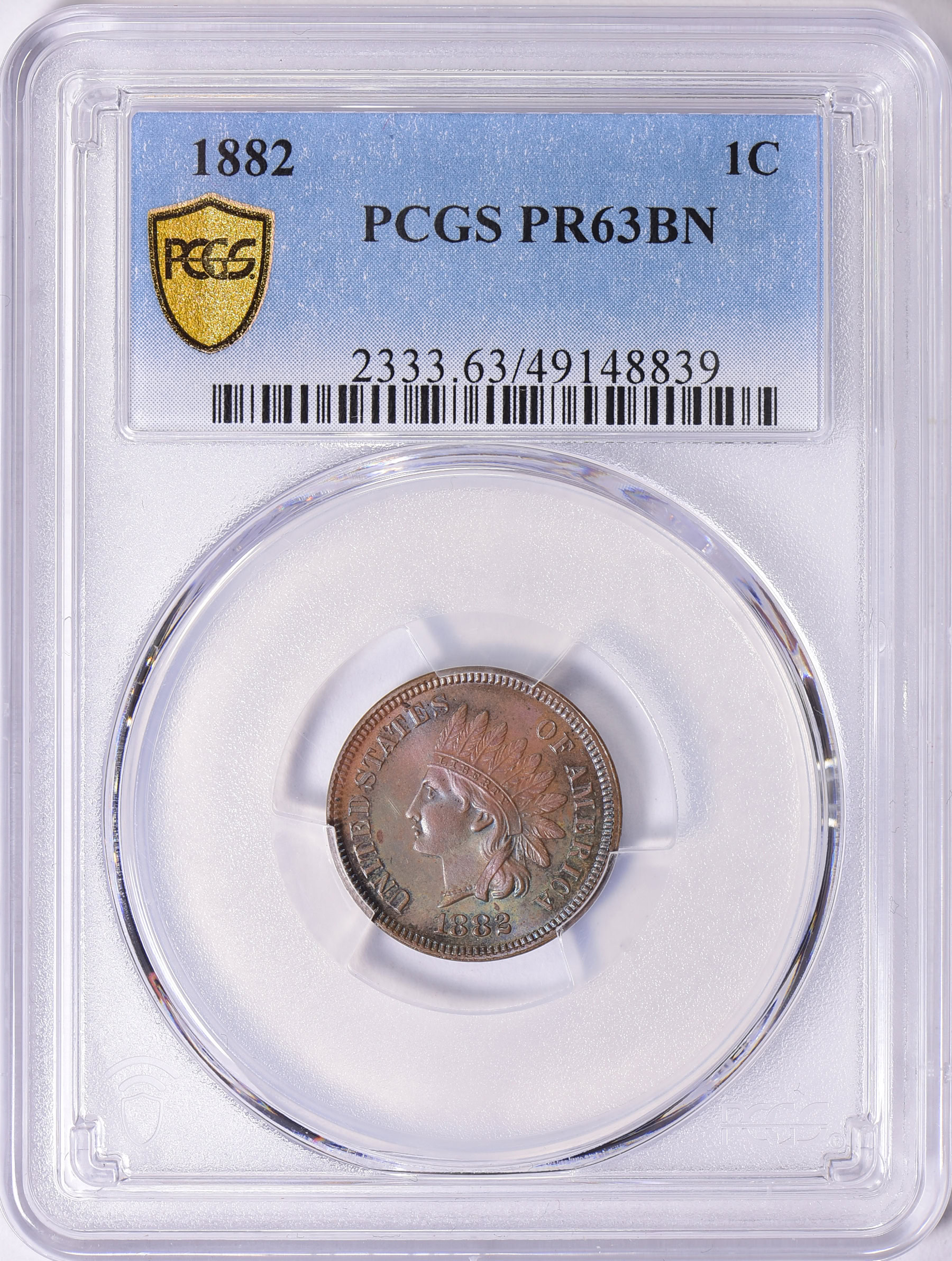 1882 Indian Cent PCGS Proof-63 BN (Toned) (Item 1661386) | GreatCollections Coin Auctions