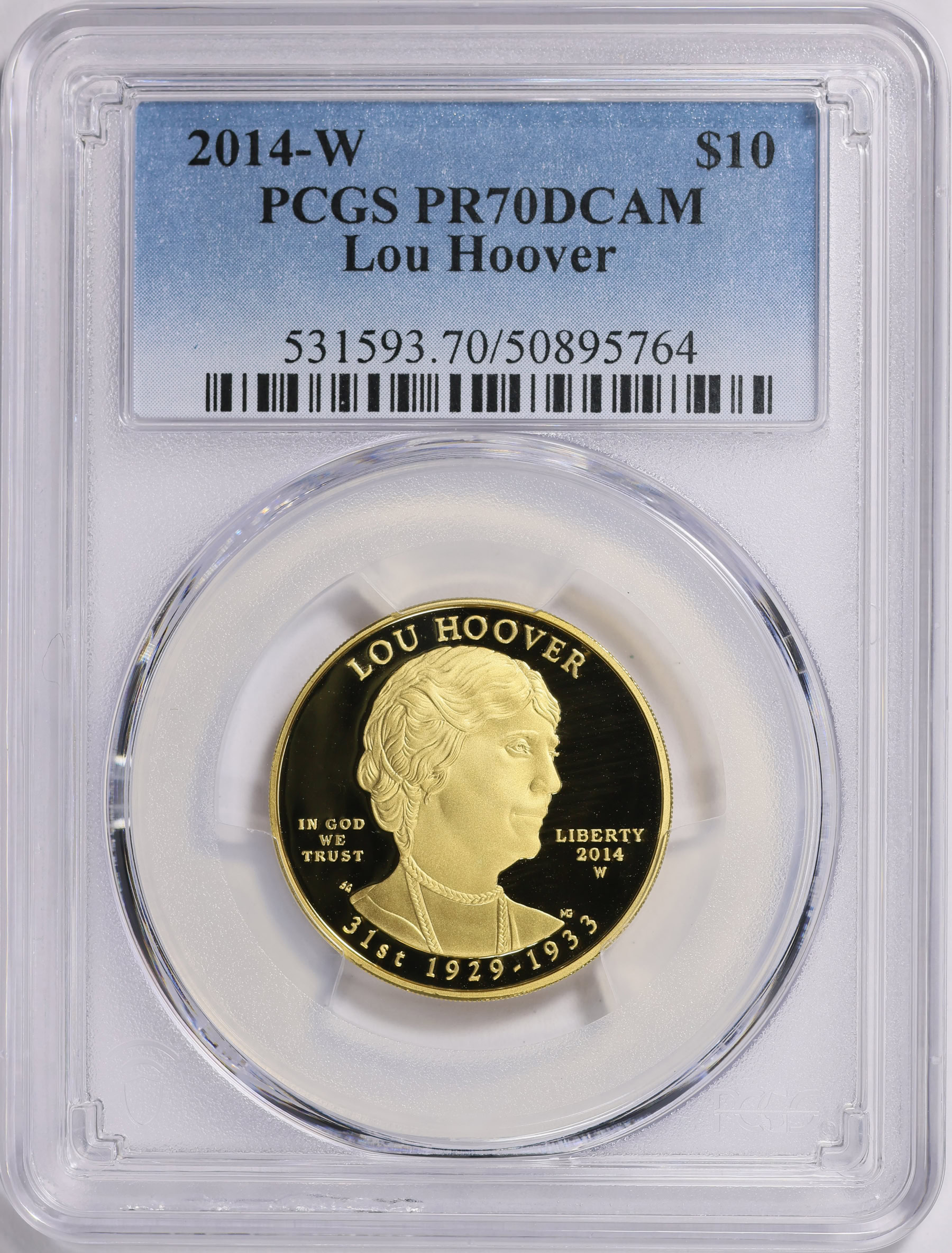 2014-W First Spouse $10 Gold Lou Hoover PCGS Proof-70 DCAM (Item ...