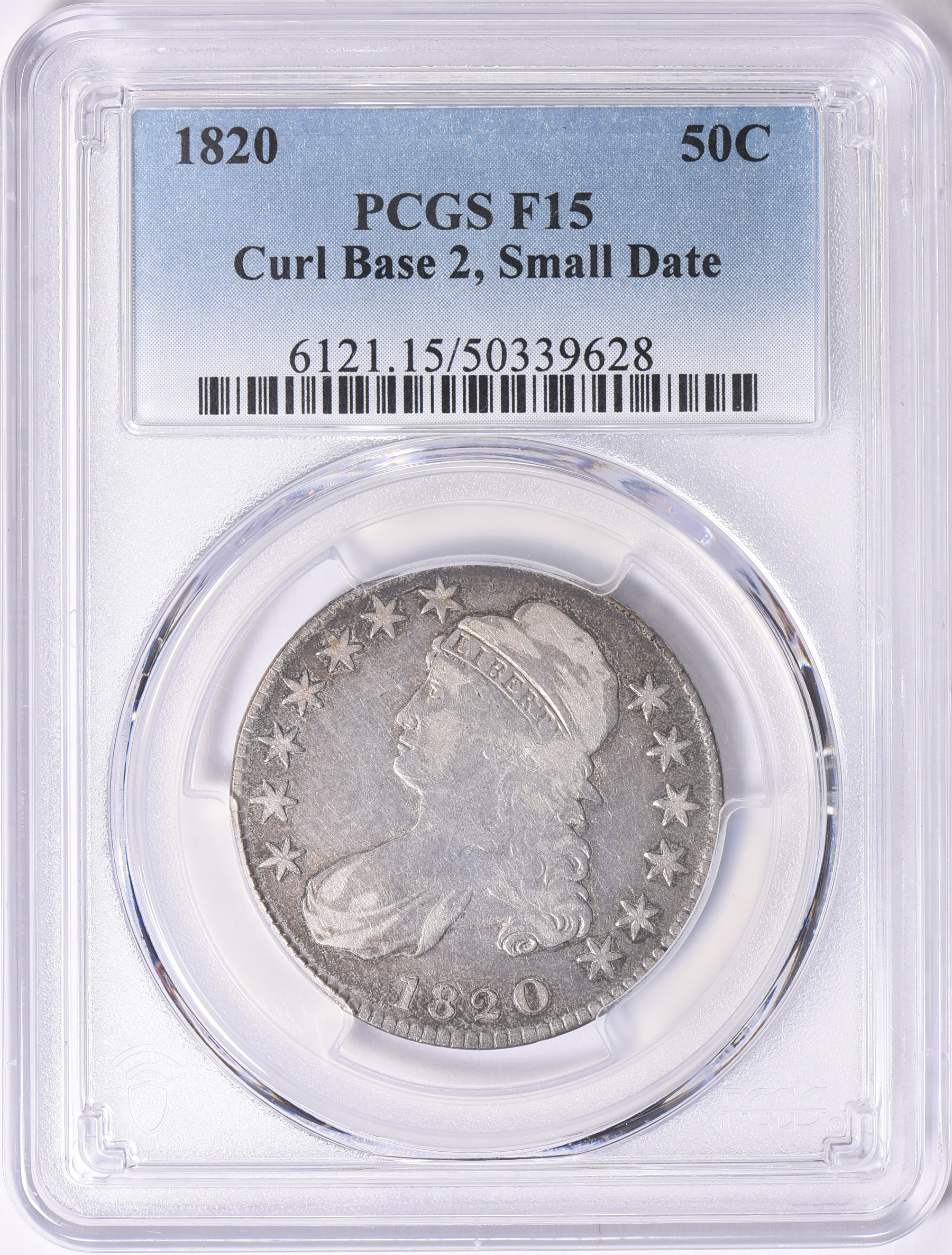 1820 Capped Bust Half Dollar Curl Base 2, Small Date PCGS F-15 (Item ...