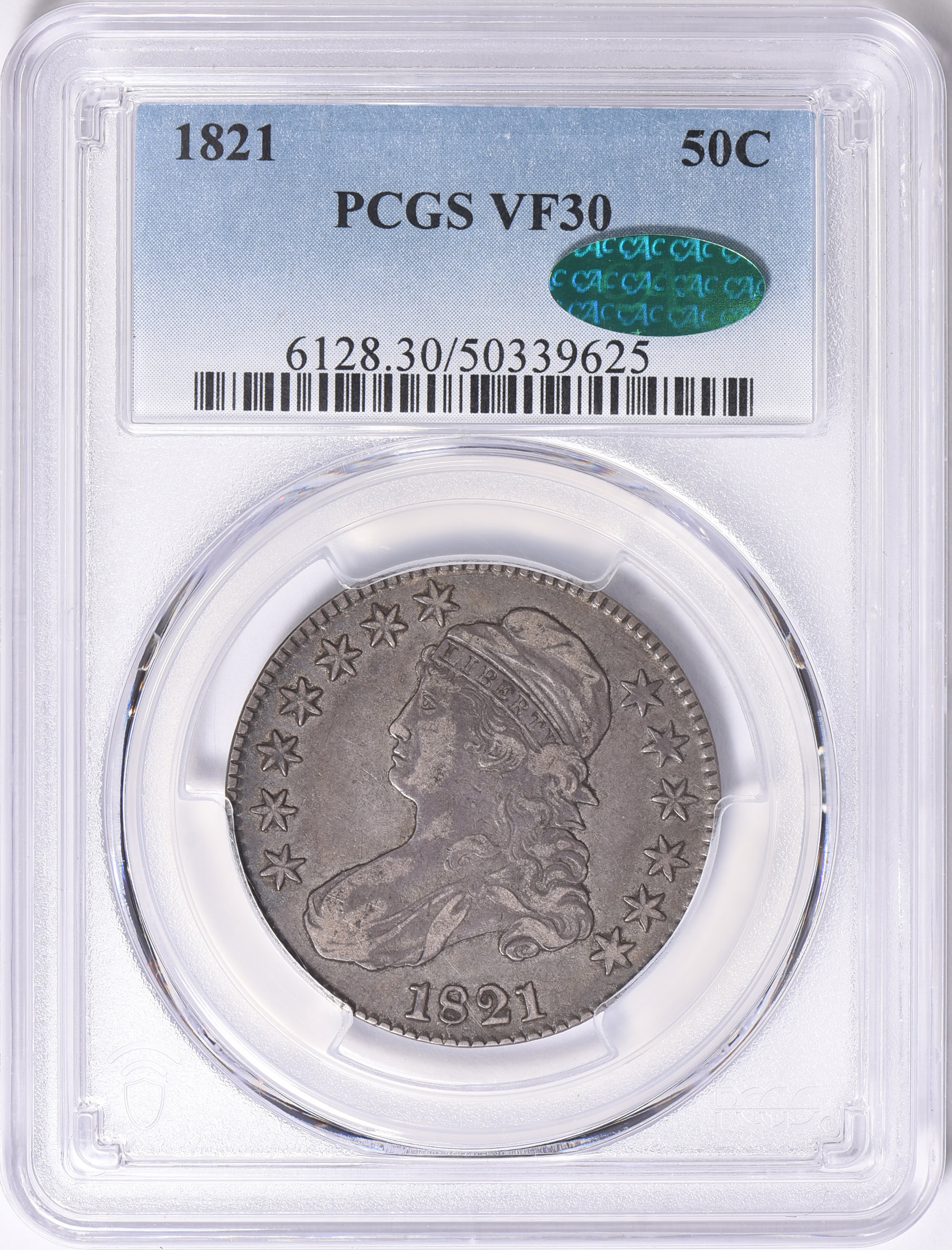 1821 Capped Bust Half Dollar PCGS VF-30 (CAC Green) (Item 1662419) | GreatCollections Coin Auctions