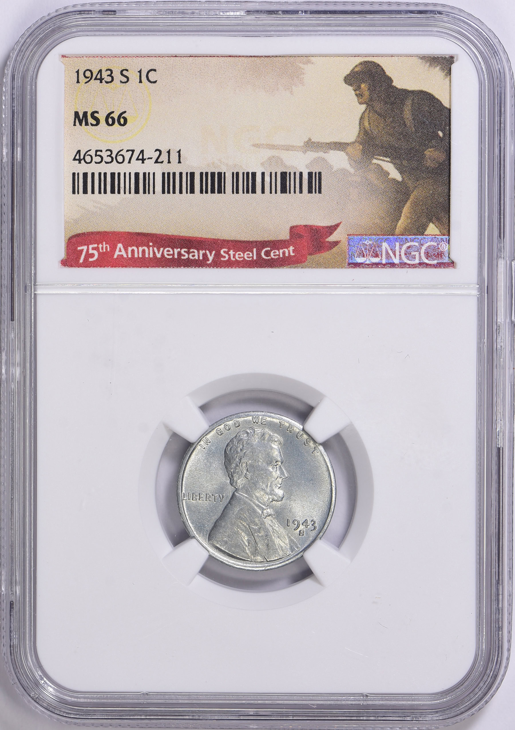 1943-S Lincoln Cent NGC MS-66 (75th Anniversary Steel Cent Label) (Item ...