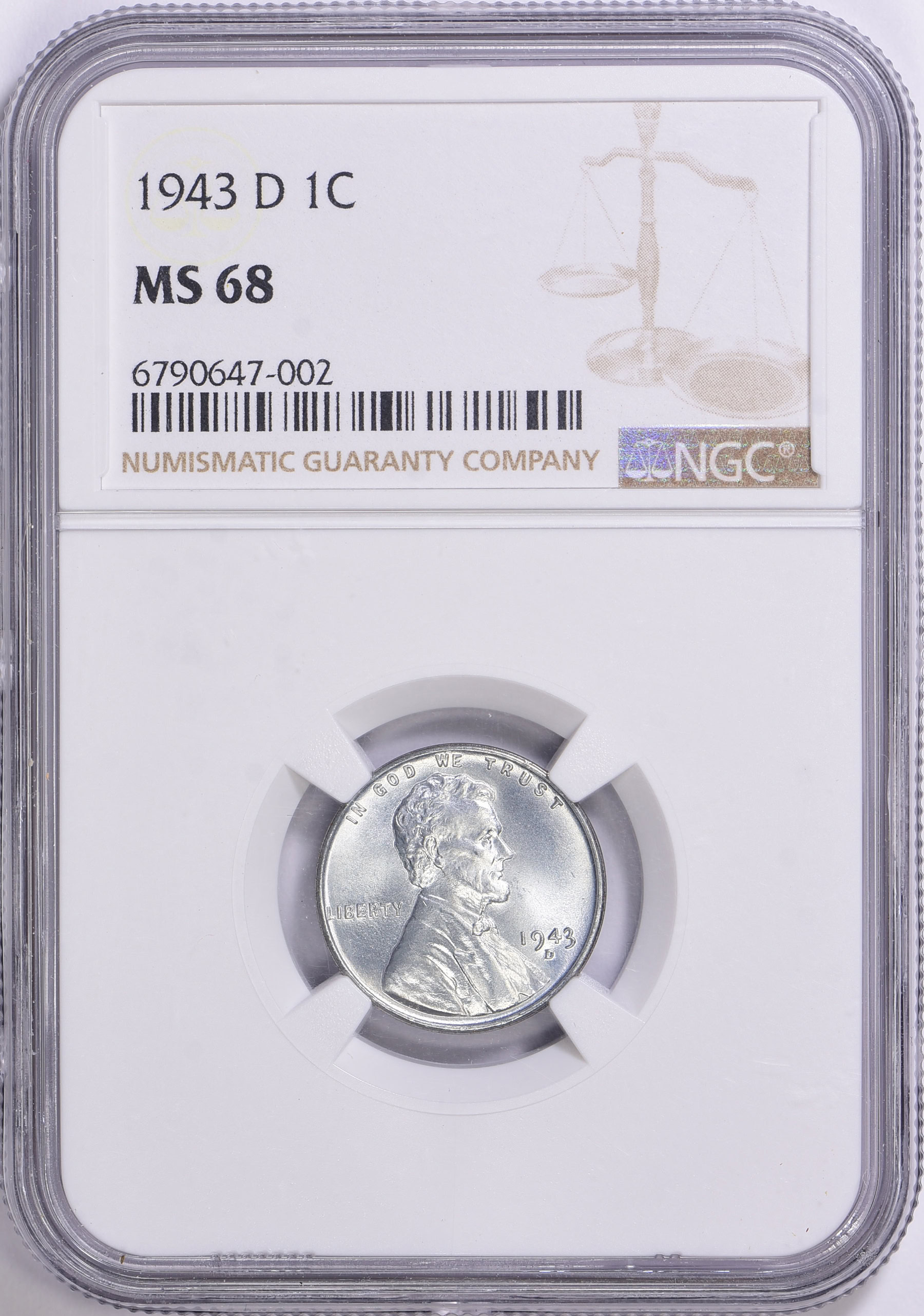 1943-D Lincoln Cent NGC MS-68 (Item 1662561) | GreatCollections Coin ...