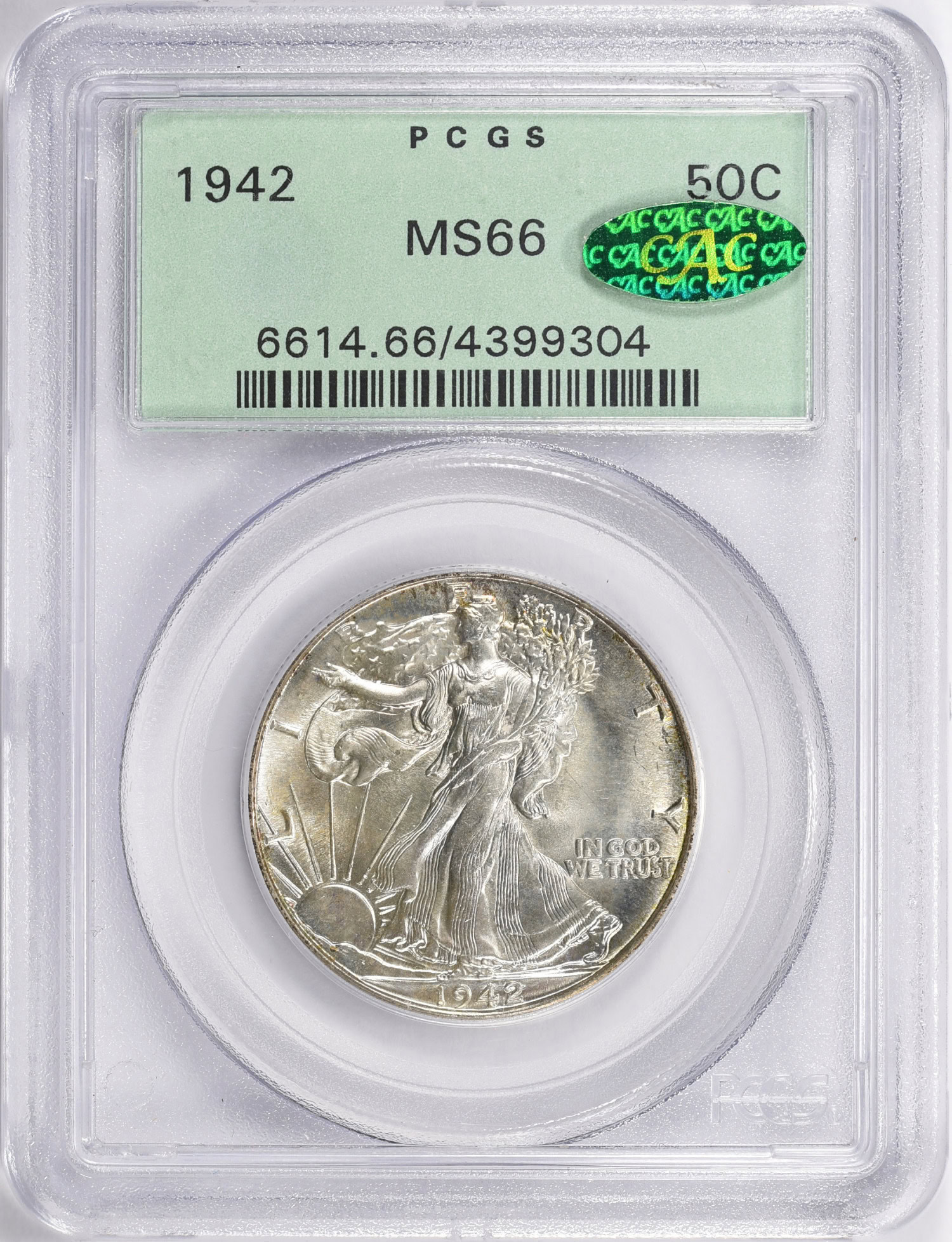 1942 Walking Liberty Half Dollar PCGS MS-66 (CAC Green) OGH (Item 1662627) | GreatCollections ...