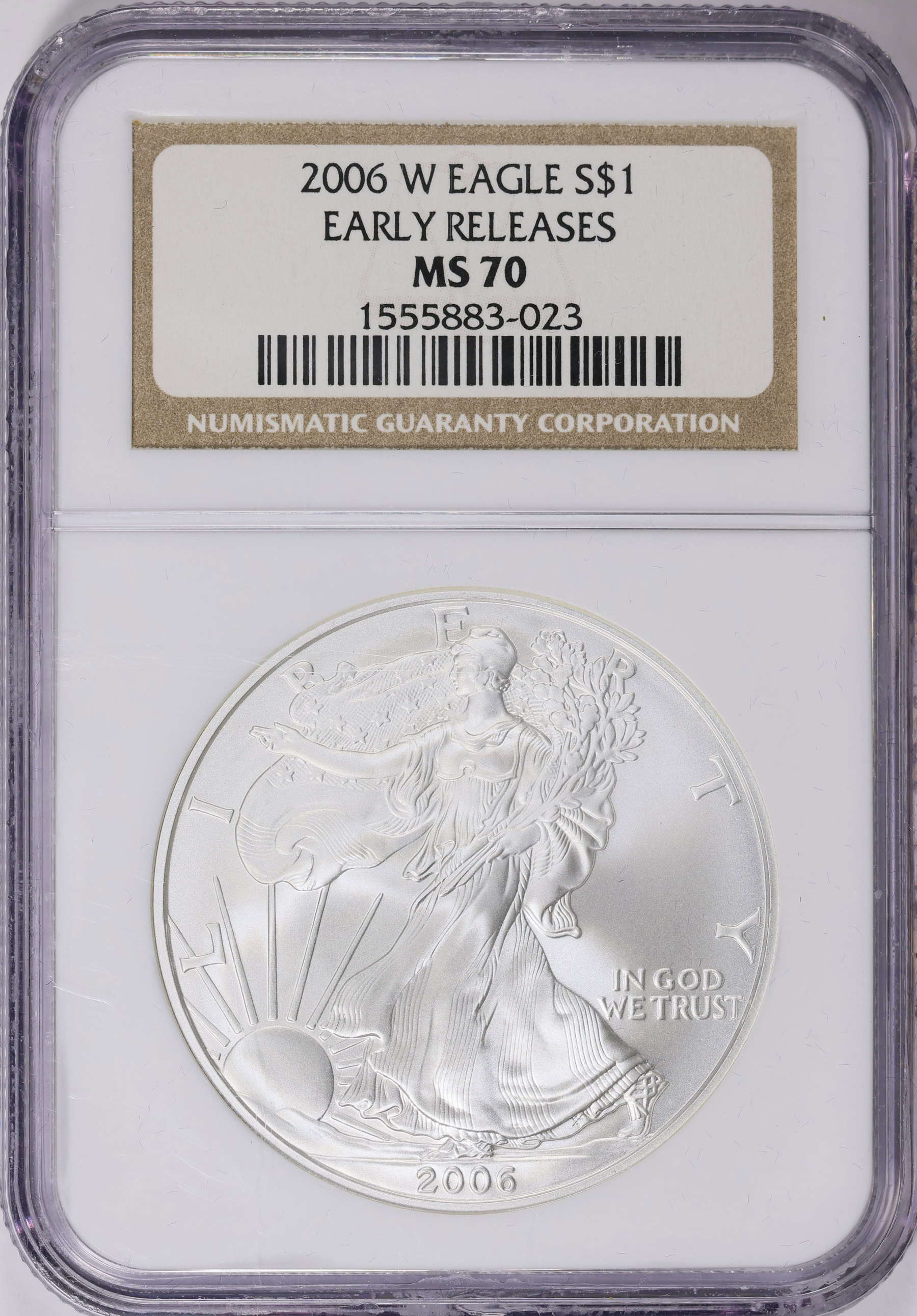 2006-W $1 Silver Eagle Burnished 20th Anniversary Early Releases NGC MS-70 (Item 1662676 ...