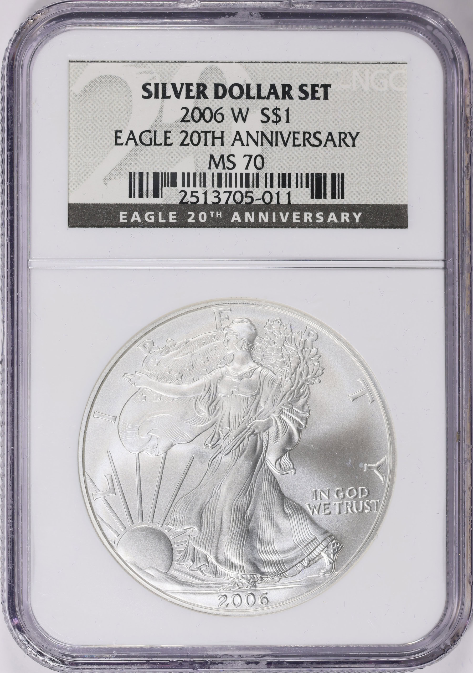 2006-W $1 Silver Eagle 20th Anniversary Burnished NGC MS-70 (Item 1662679) | GreatCollections ...
