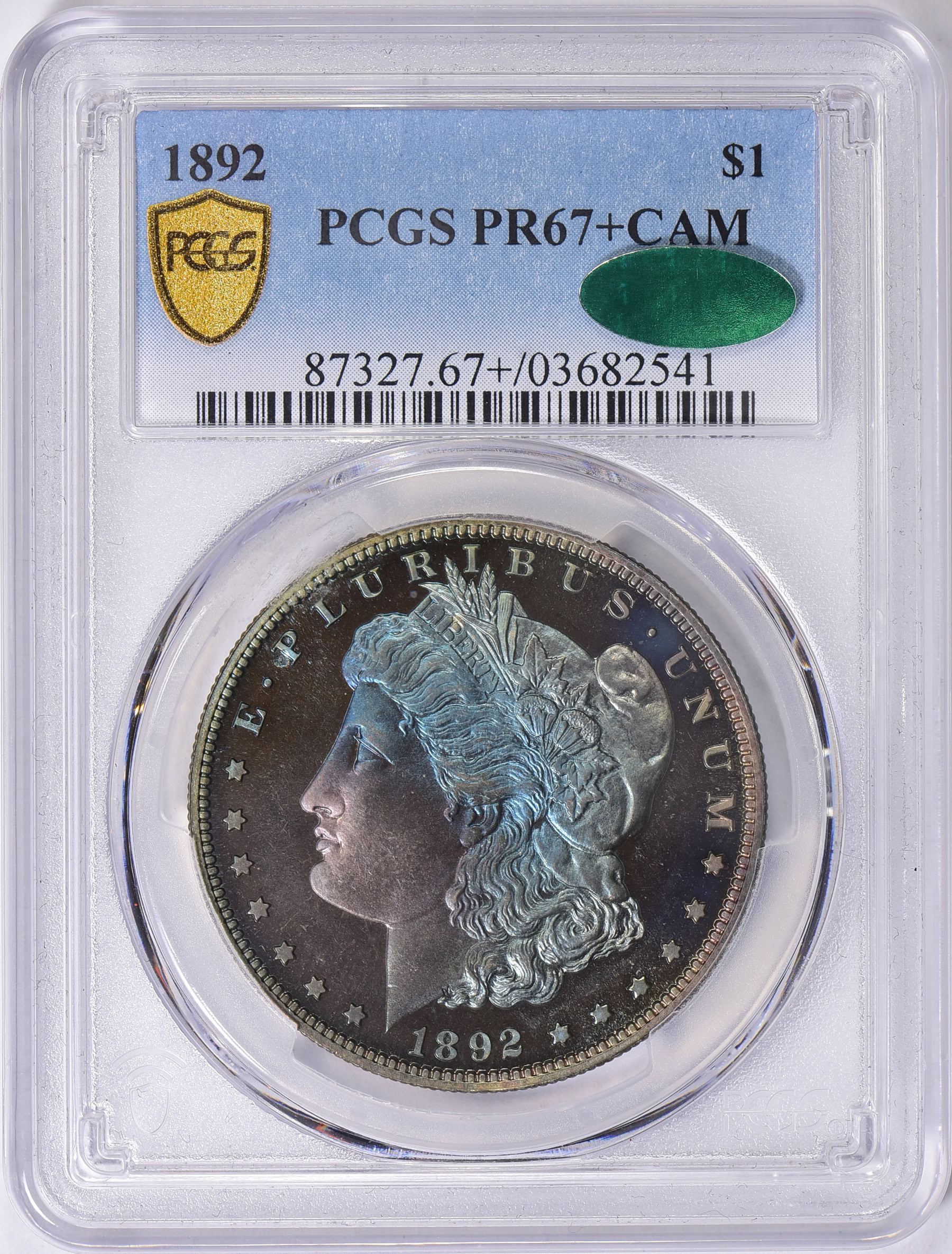 1892 Morgan Silver Dollar PCGS Proof-67+ CAMEO (CAC Green) (Toned) (Item 1662710 ...