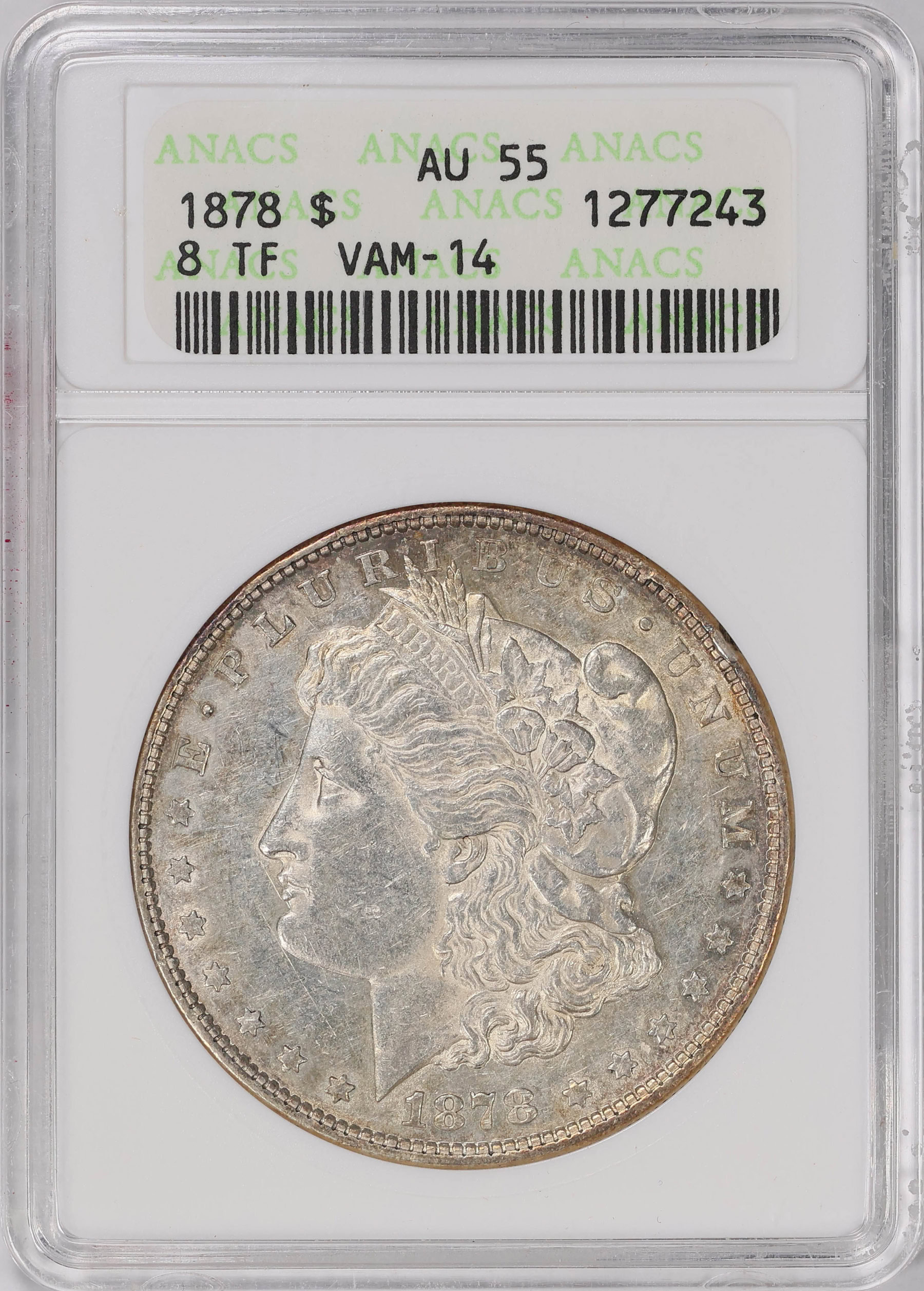 1878 8TF Morgan Silver Dollar VAM-14 ANACS AU-55 OH (Item 1662739) | GreatCollections Coin Auctions
