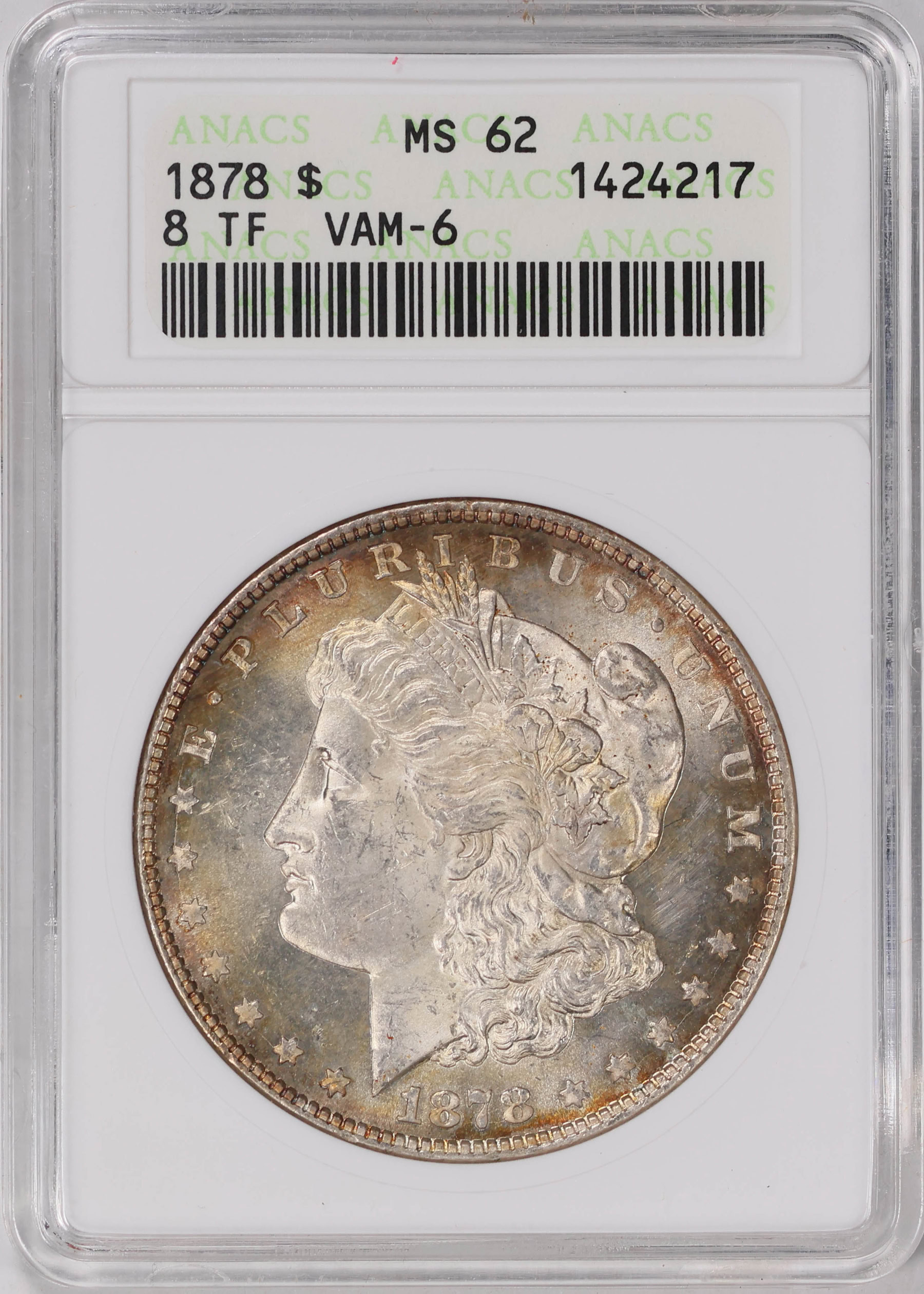 1878 8TF Morgan Silver Dollar VAM-6 ANACS MS-62 OH (Toned) (Item 1662746) | GreatCollections ...