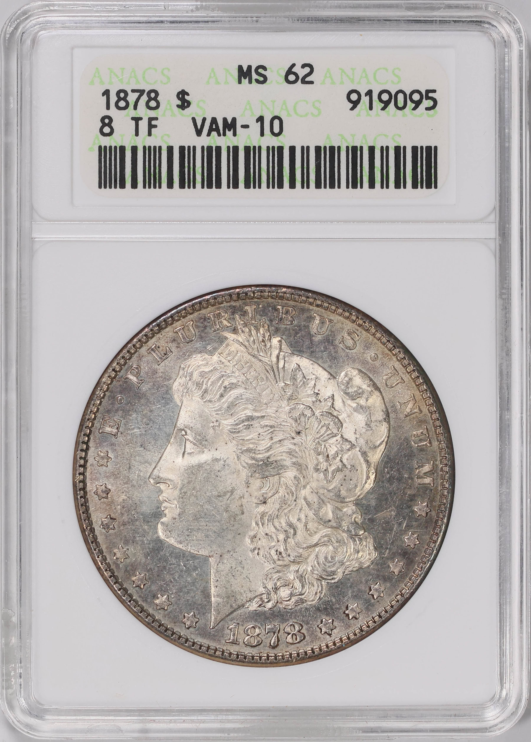 1878 8TF Morgan Silver Dollar VAM-10 ANACS MS-62 OH (Toned) (Item 1662748) | GreatCollections ...