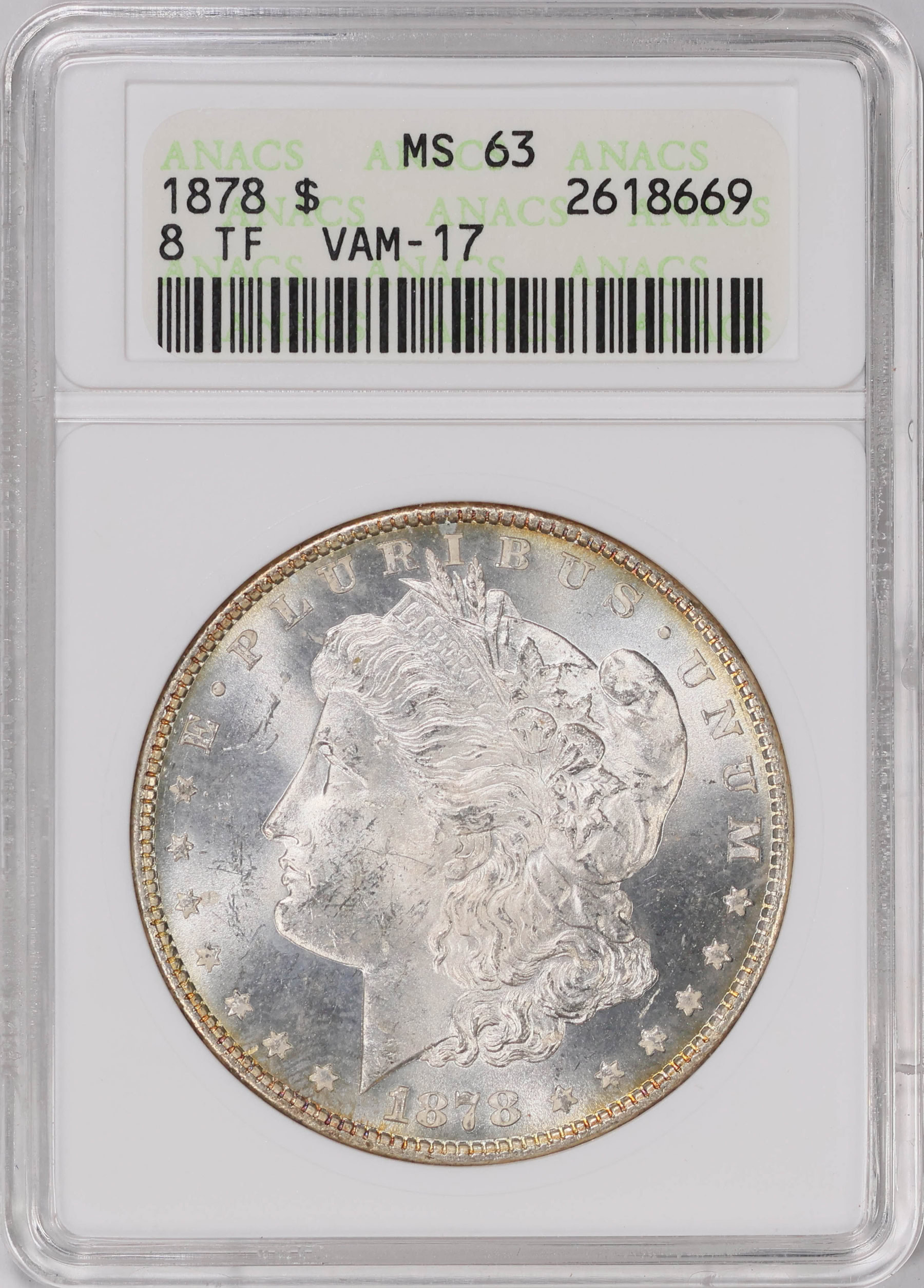 1878 8TF Morgan Silver Dollar VAM-17 ANACS MS-63 OH (Toned) (Item 1662754) | GreatCollections ...