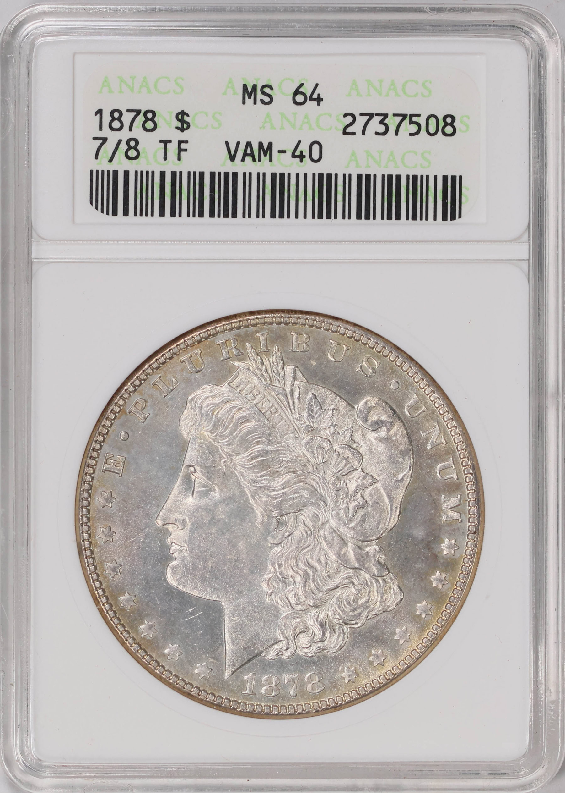 1878 7/8TF Morgan Silver Dollar VAM-40 ANACS MS-64 OH (Item 1662768) | GreatCollections Coin ...