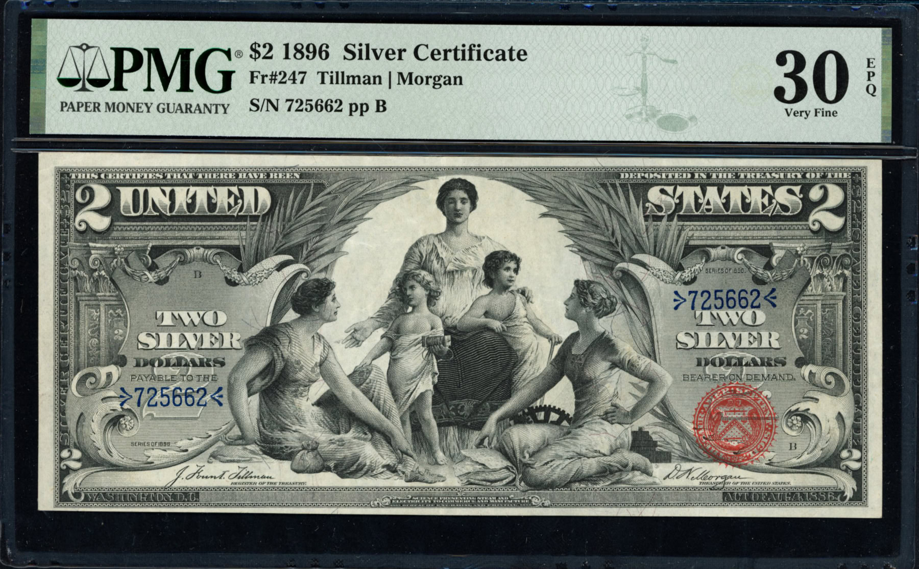 Fr. 247 1896 $2 Silver Certificate Note Tillman / Morgan PMG Very Fine 30 EPQ | PMG Cert ...