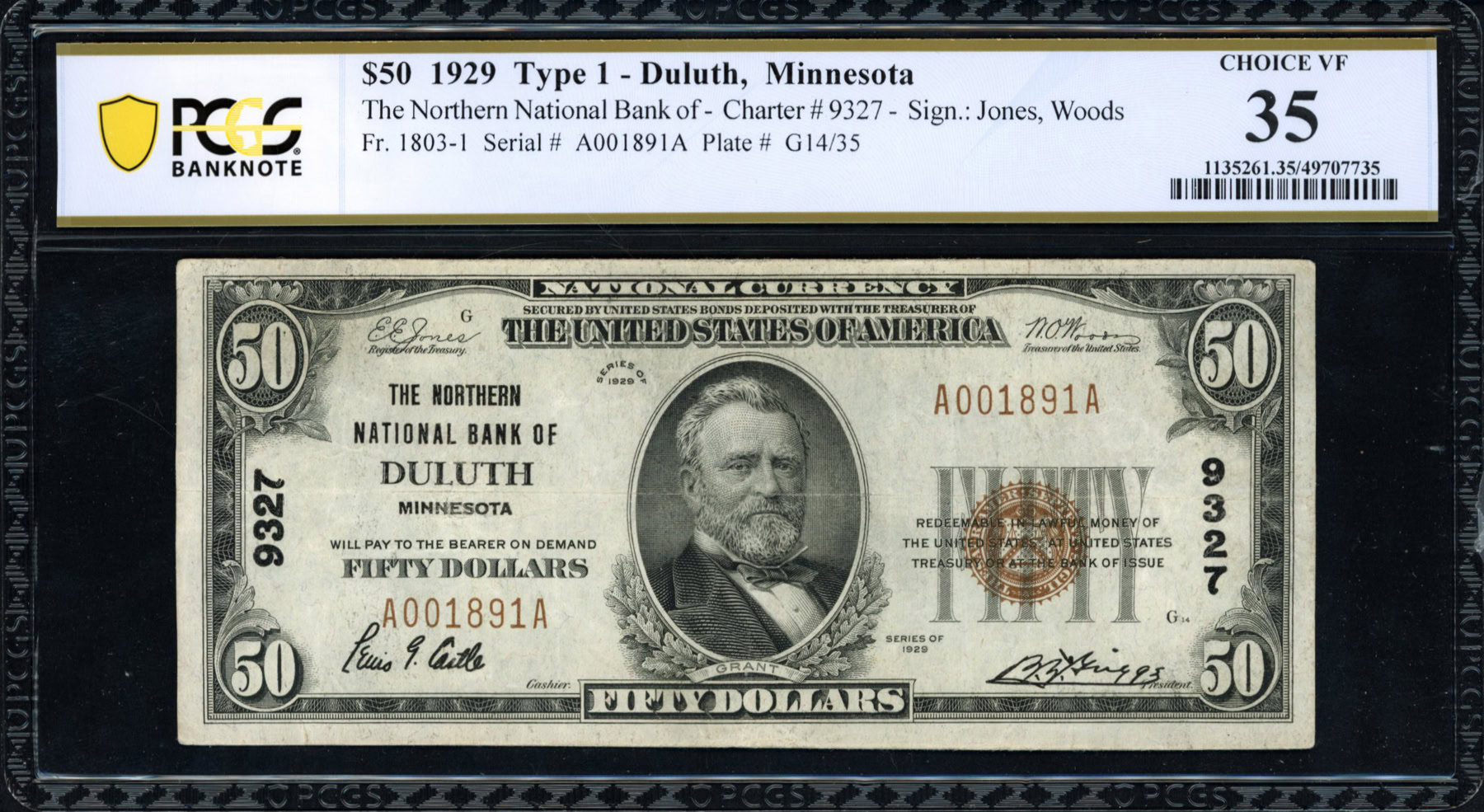 Fr. 1803-1 Duluth, Minnesota 1929 Type 1 The Northern National Bank $50 ...