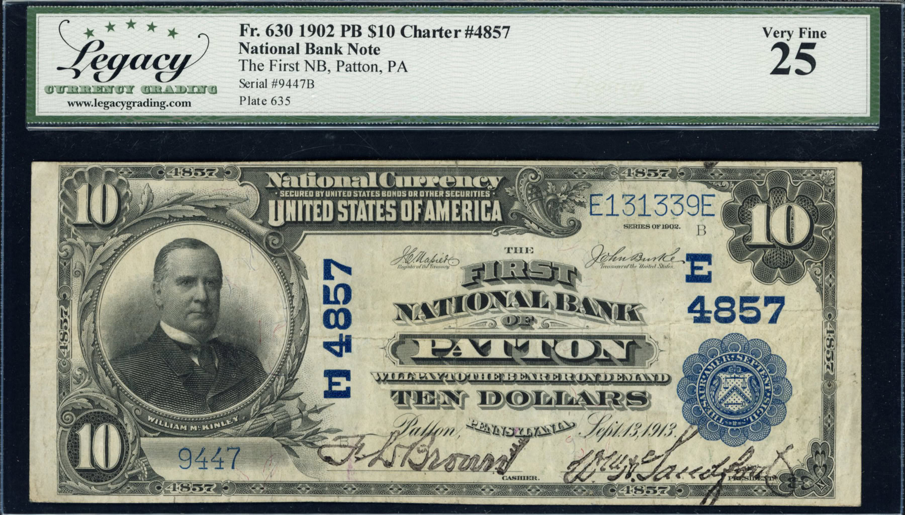 Fr. 630 Patton, Pennsylvania 1902 The First National Bank $10 Plain ...