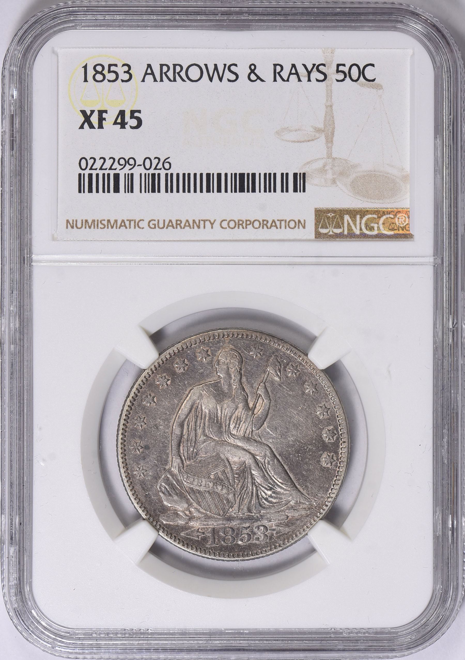 1853 Seated Liberty Half Dollar Arrows and Rays NGC XF-45 (Item 1663119) | GreatCollections Coin ...