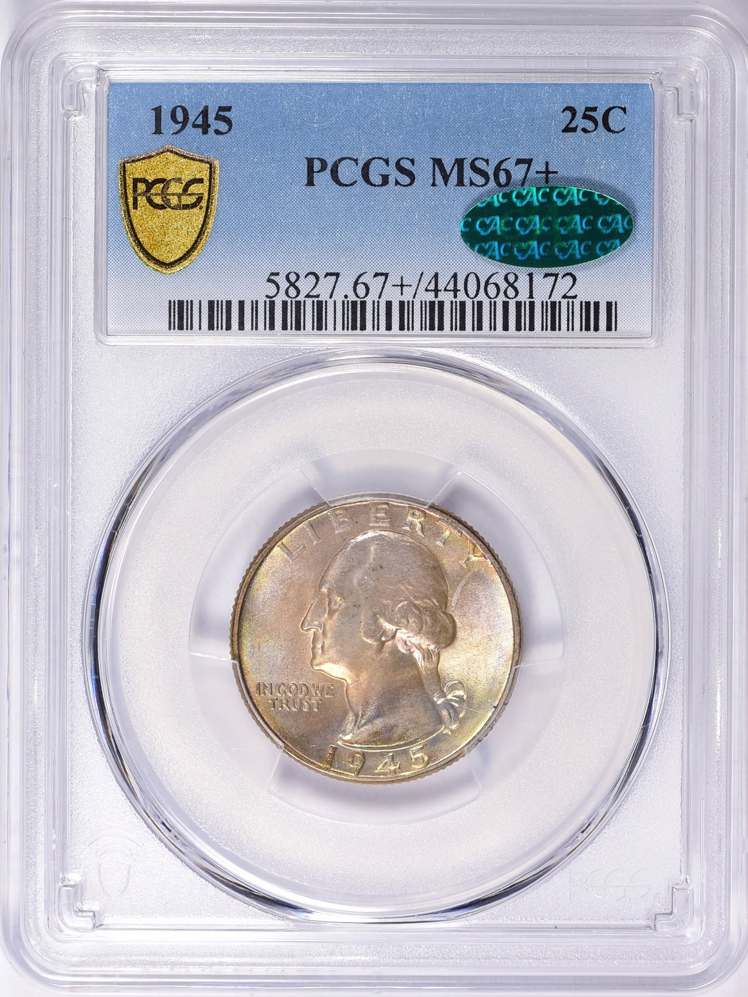 1945 Washington Quarter PCGS MS-67+ (CAC Green) (Toned) (Item 1663269 ...