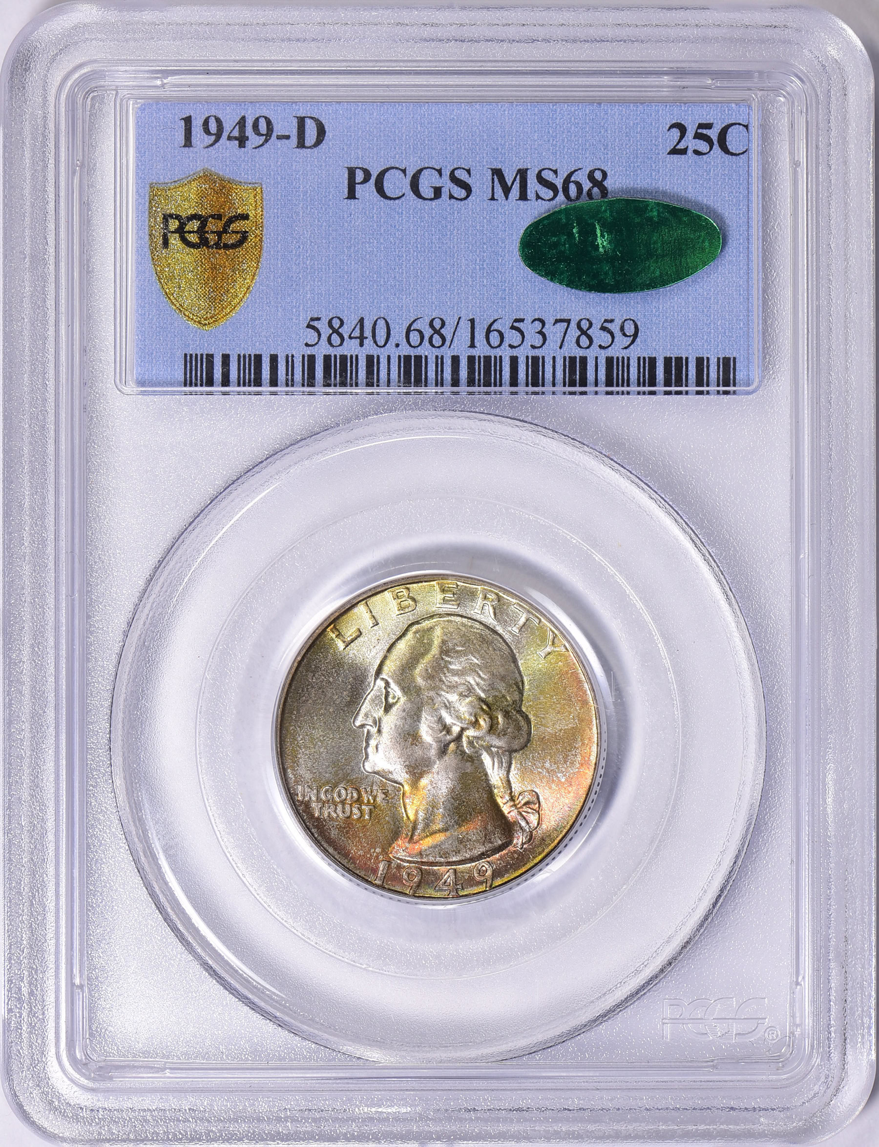1949-D Washington Quarter PCGS MS-68 (CAC Green) (Toned) (Item 1663278 ...