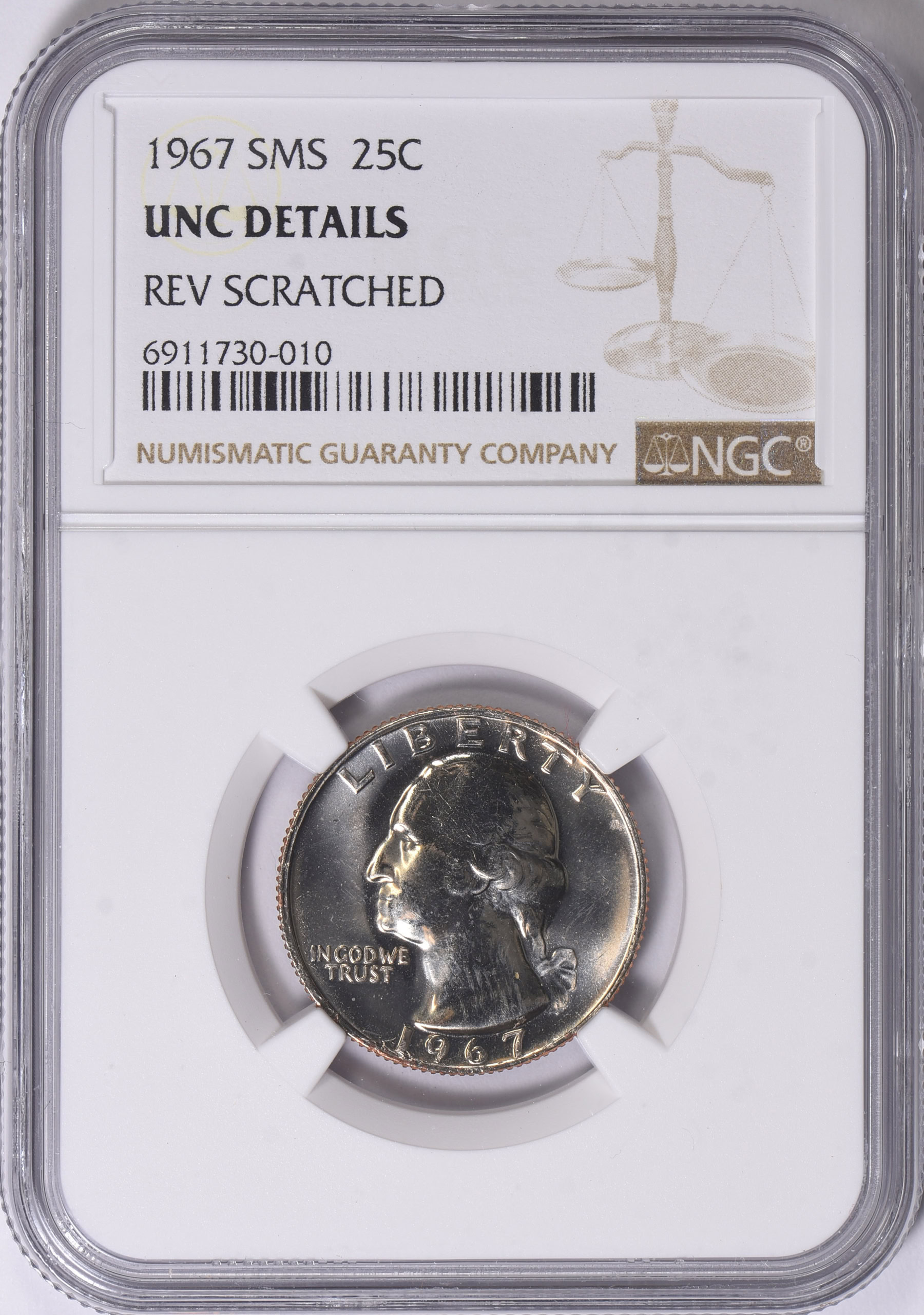 1967 Washington Quarter SMS NGC Unc Details (Item 1663496 ...