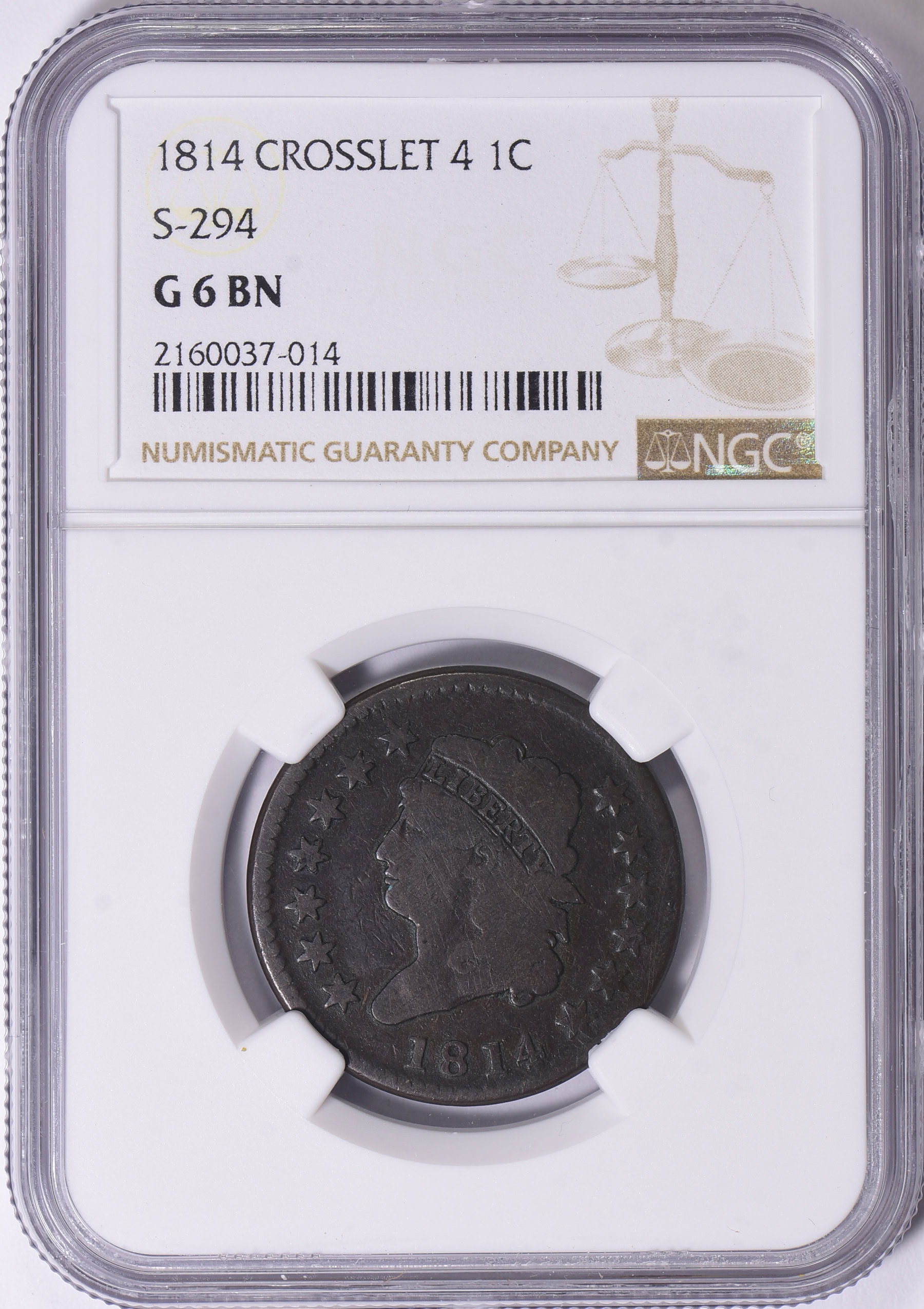 1814 Classic Cent Crosslet 4 S-294 NGC G-06 BN (Item 1663510) | GreatCollections Coin Auctions