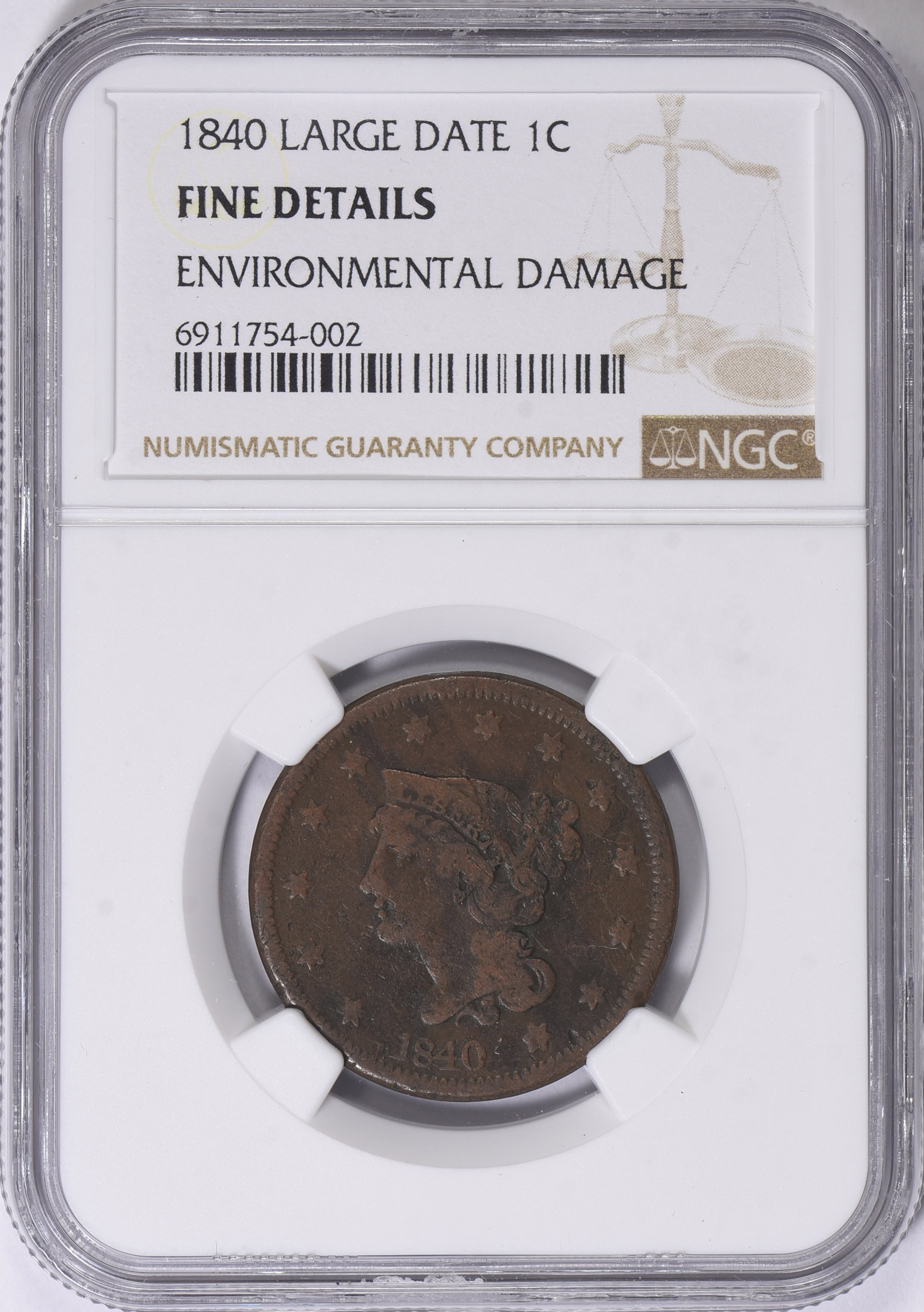 1840 Braided Hair Cent Large Date NGC Fine Details (Item 1663615) | GreatCollections Coin Auctions