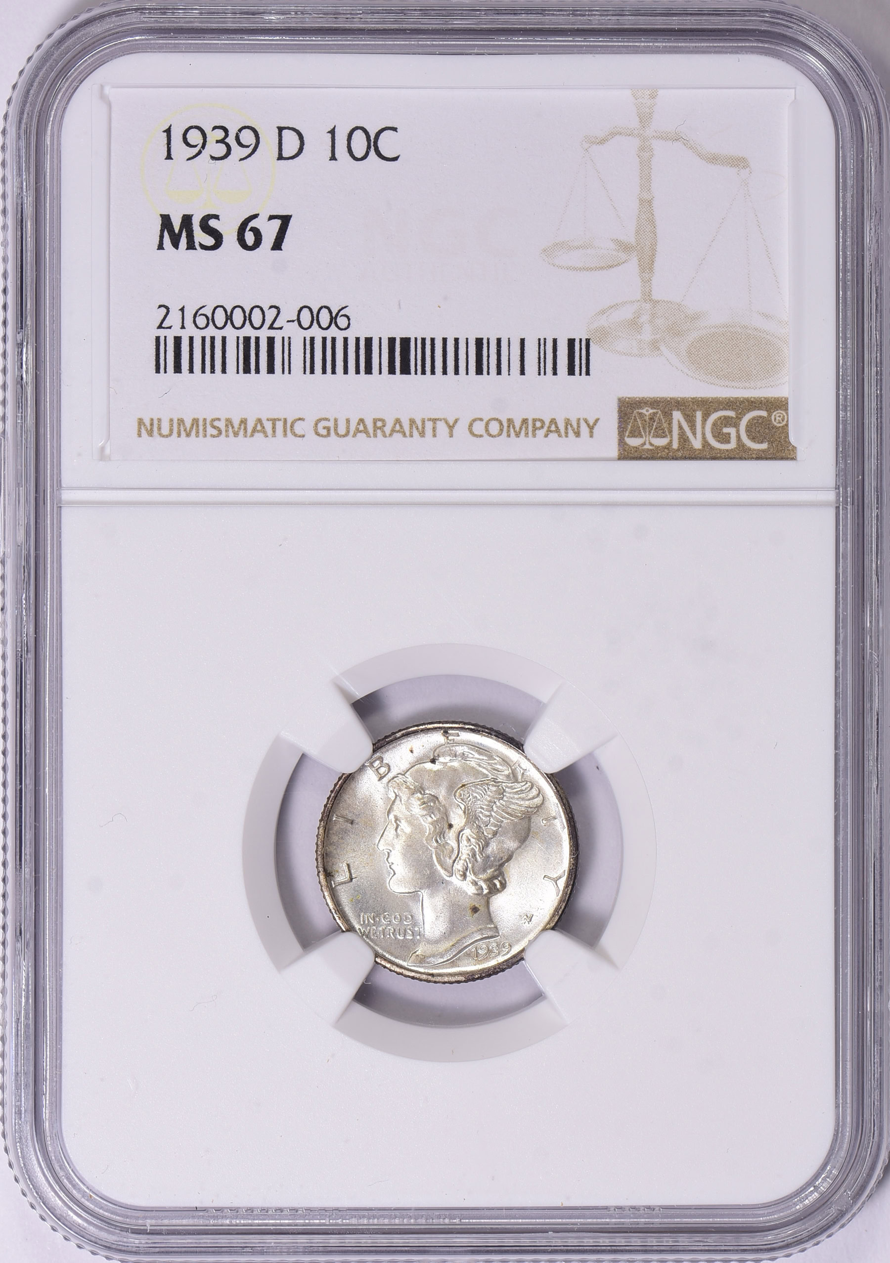 1939-D Mercury Dime NGC MS-67 (Item 1663622) | GreatCollections Coin Auctions