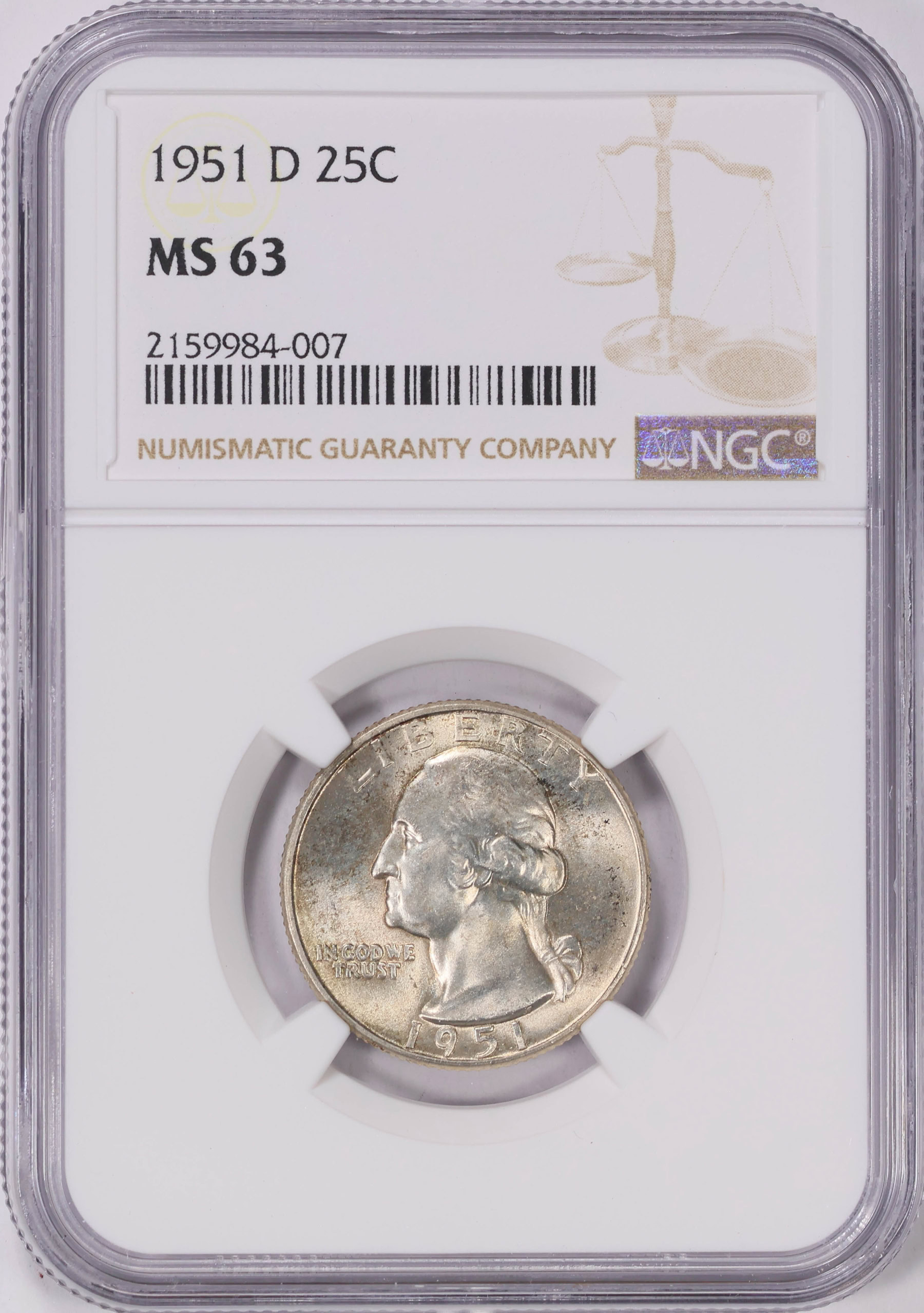 1951-D Washington Quarter NGC MS-63 (Item 1663693) | GreatCollections ...