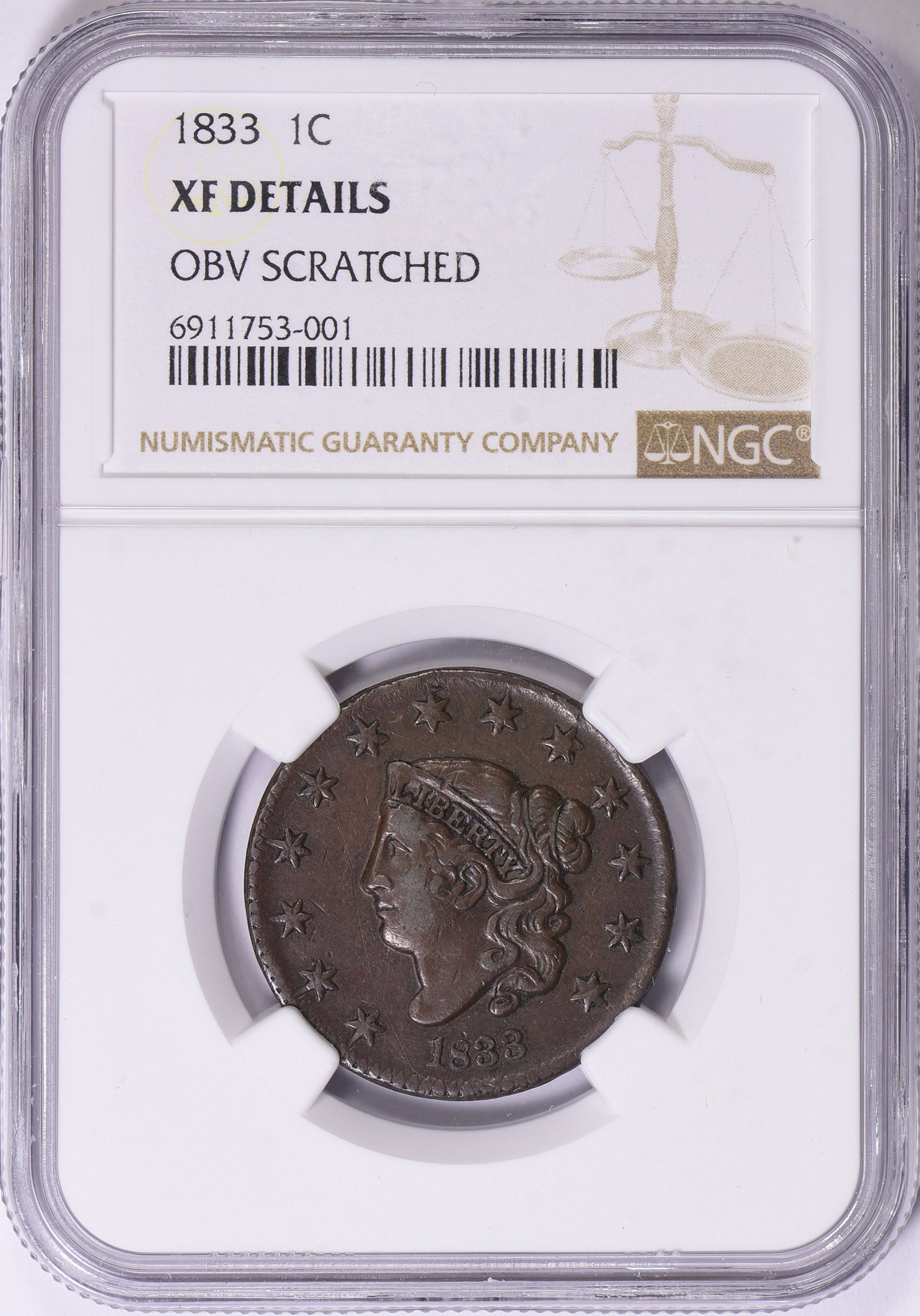 1833 Matron Cent NGC XF Details (Item 1663785) | GreatCollections Coin ...