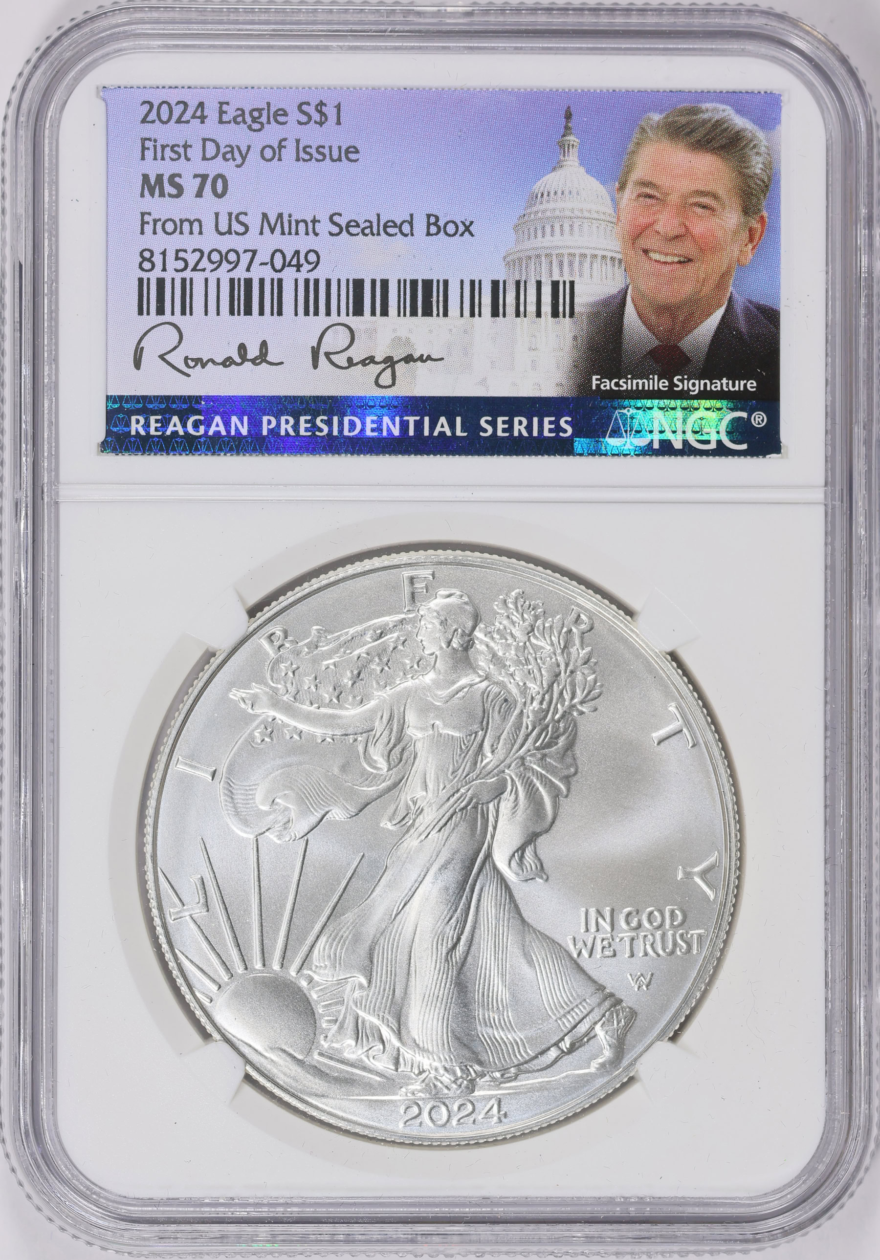 2024 $1 Silver Eagle First Day of Issue NGC MS-70 (Ronald Reagan ...