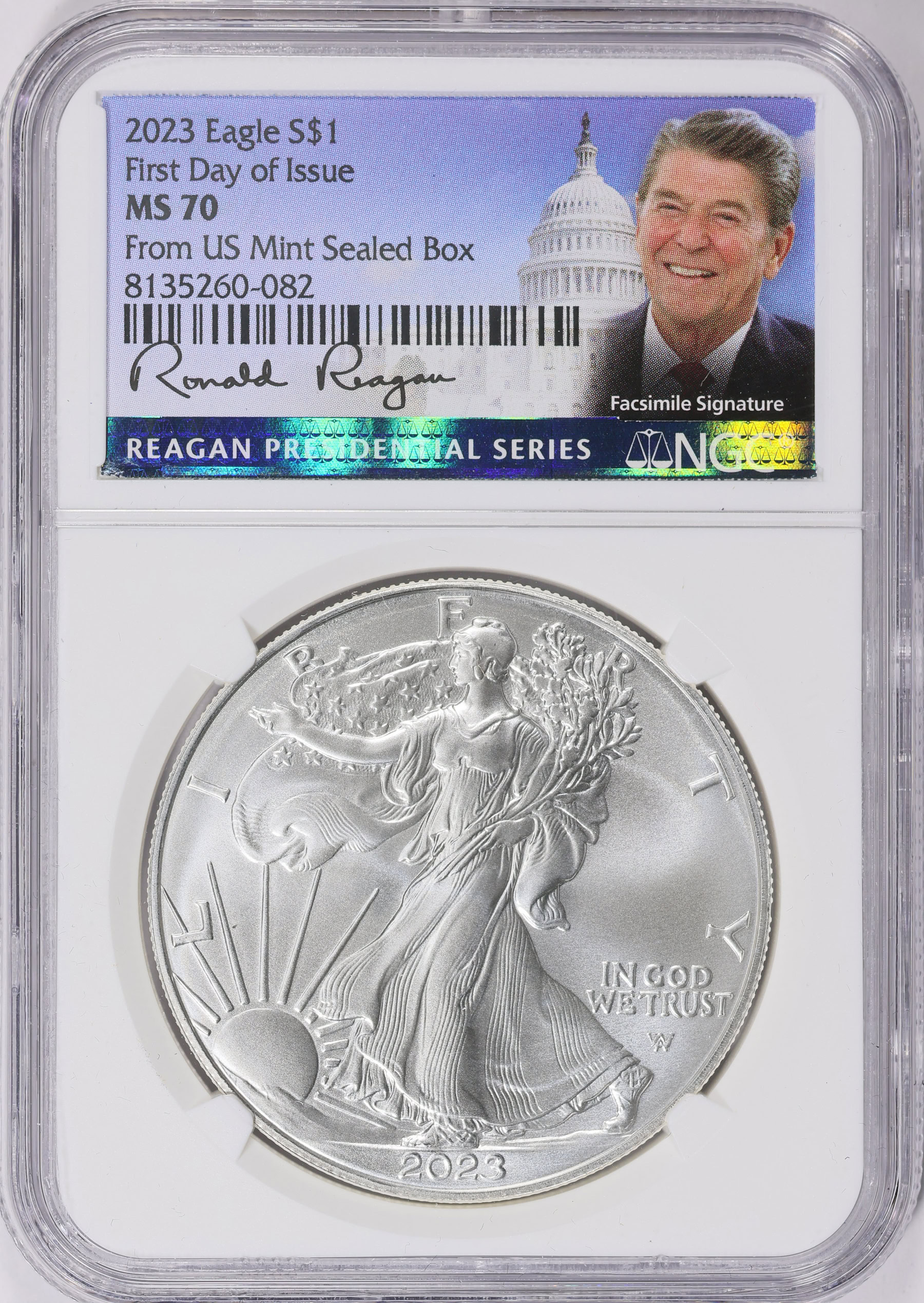 2023 $1 Silver Eagle First Day of Issue NGC MS-70 (Ronald Reagan ...