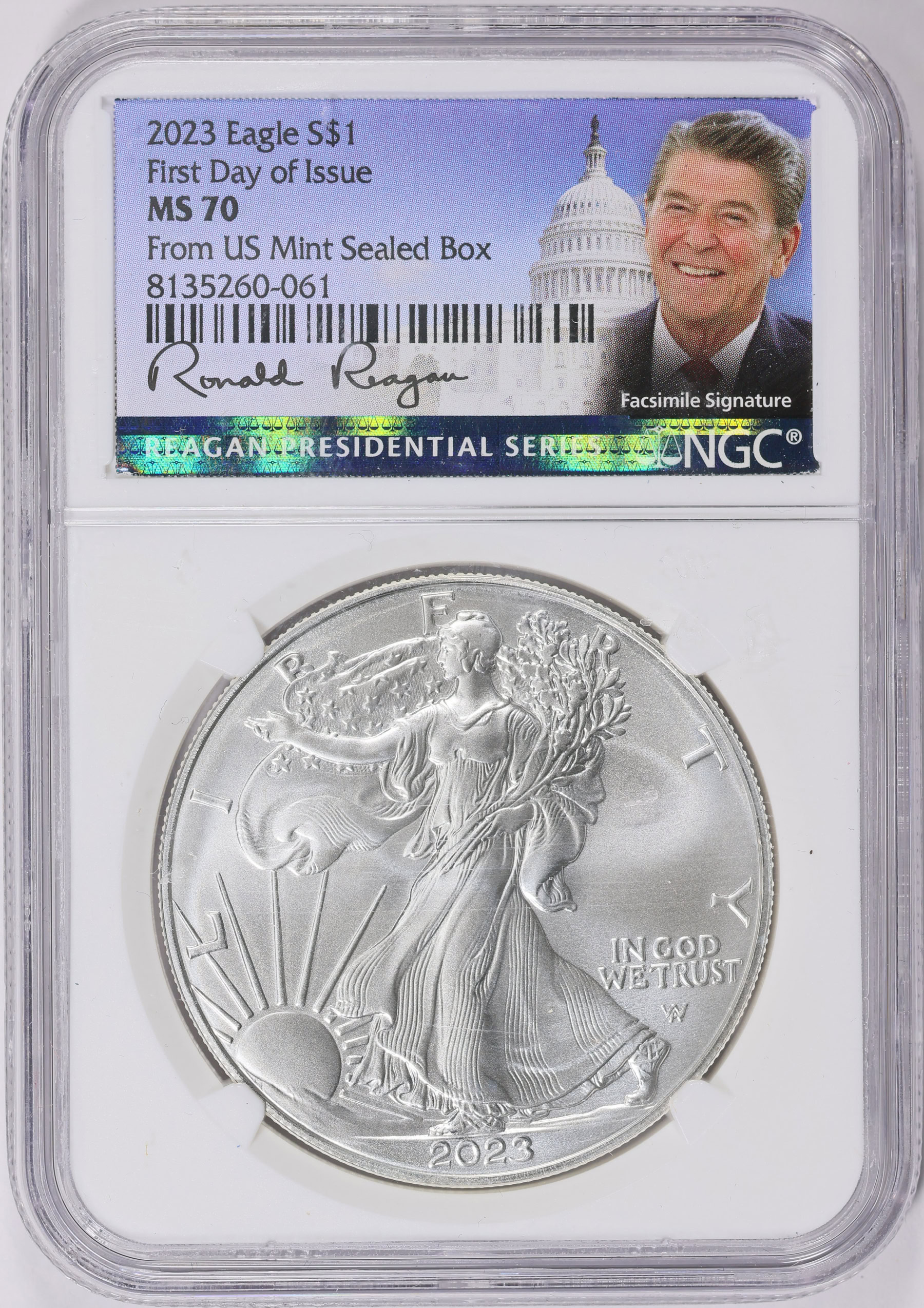 2023 $1 Silver Eagle First Day of Issue NGC MS-70 (Ronald Reagan ...