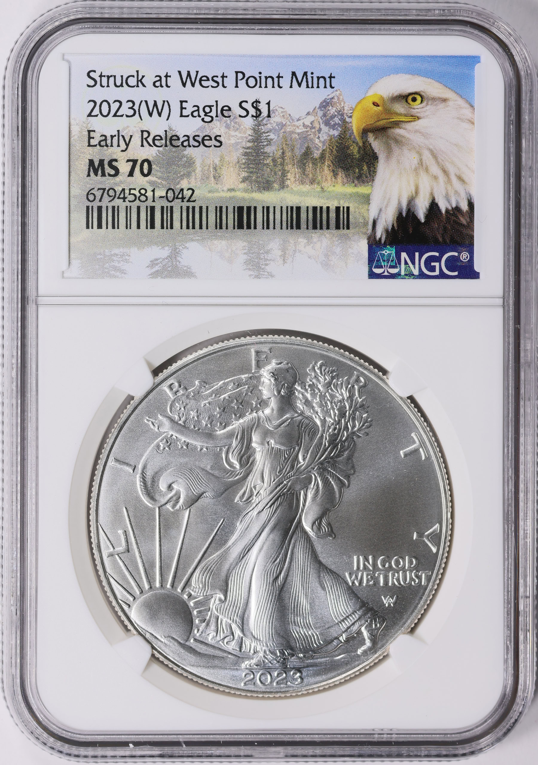 2023-(W) $1 Silver Eagle Struck at West Point Early Releases NGC MS-70 (Eagle Label) (Item ...