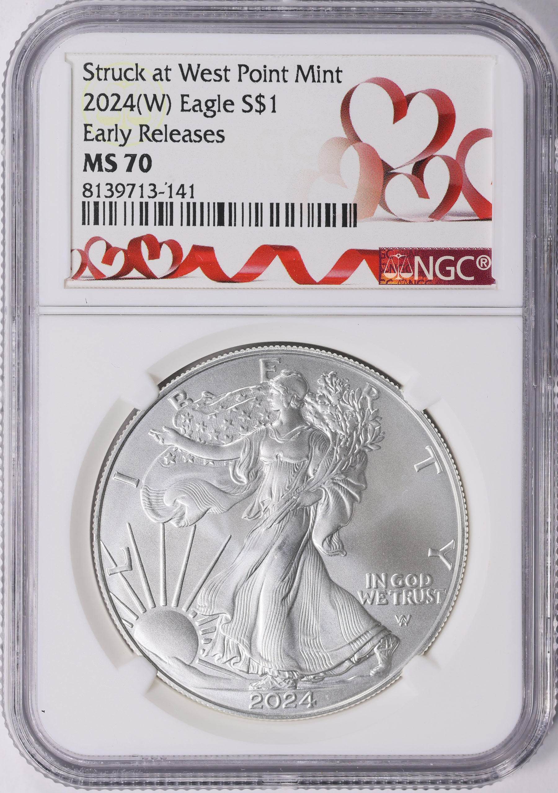 2024-(W) $1 Silver Eagle Struck at West Point Early Releases NGC MS-70 (Heart Label) | NGC Cert ...