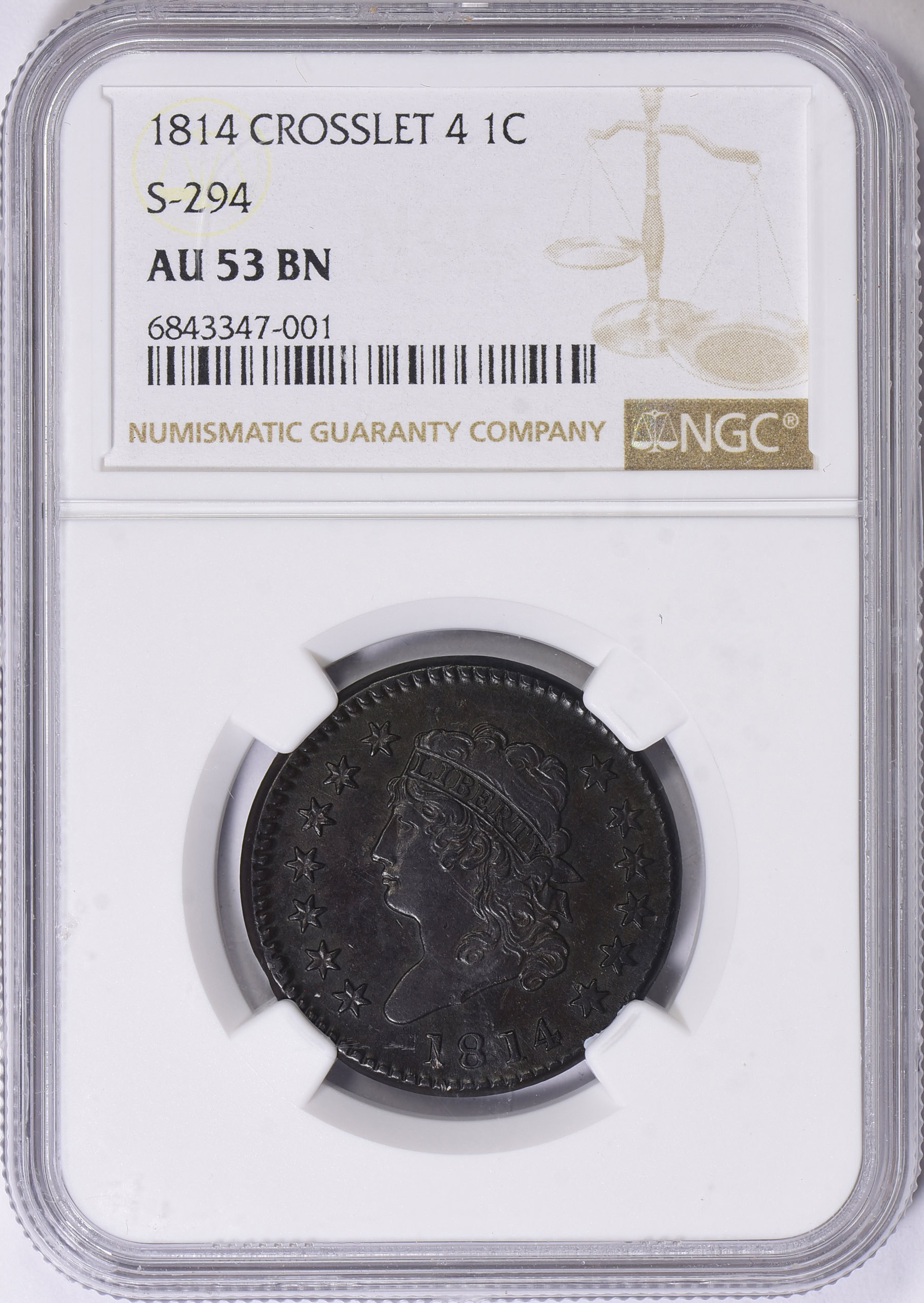 1814 Classic Cent Crosslet 4 Sheldon 294 NGC AU-53 BN (Item 1664156) | GreatCollections Coin ...