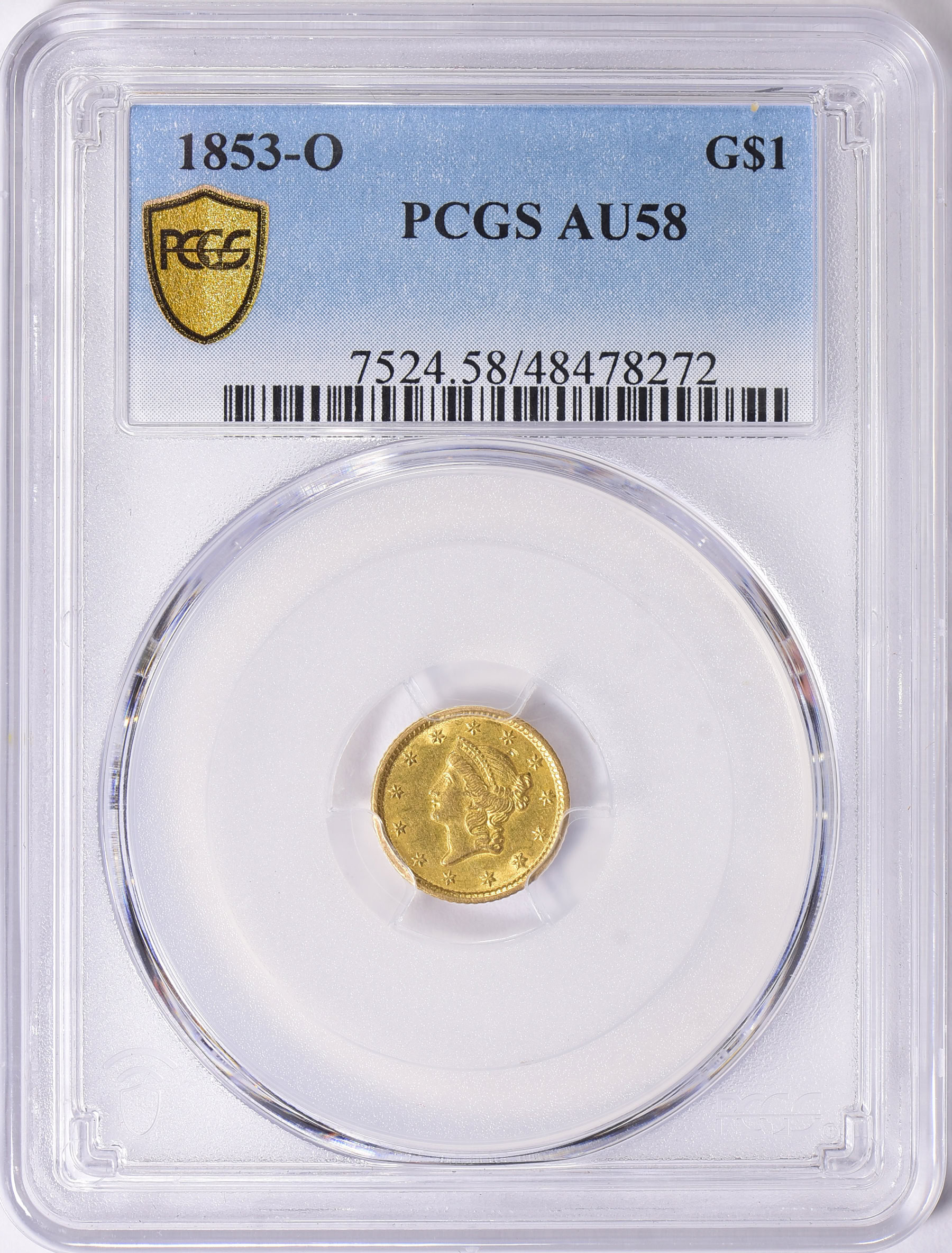 1853-O Liberty Gold Dollar PCGS AU-58 (Item 1664286) | GreatCollections ...