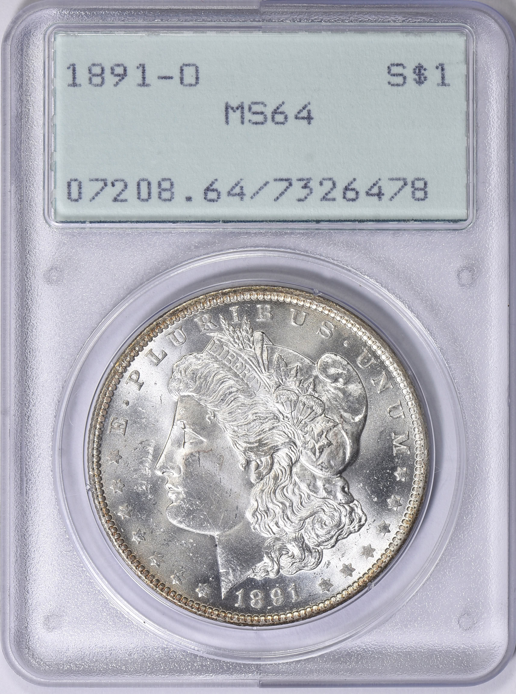 1891-O Morgan Silver Dollar PCGS MS-64 OGH (1st Gen) (Item 1664287) | GreatCollections Coin Auctions