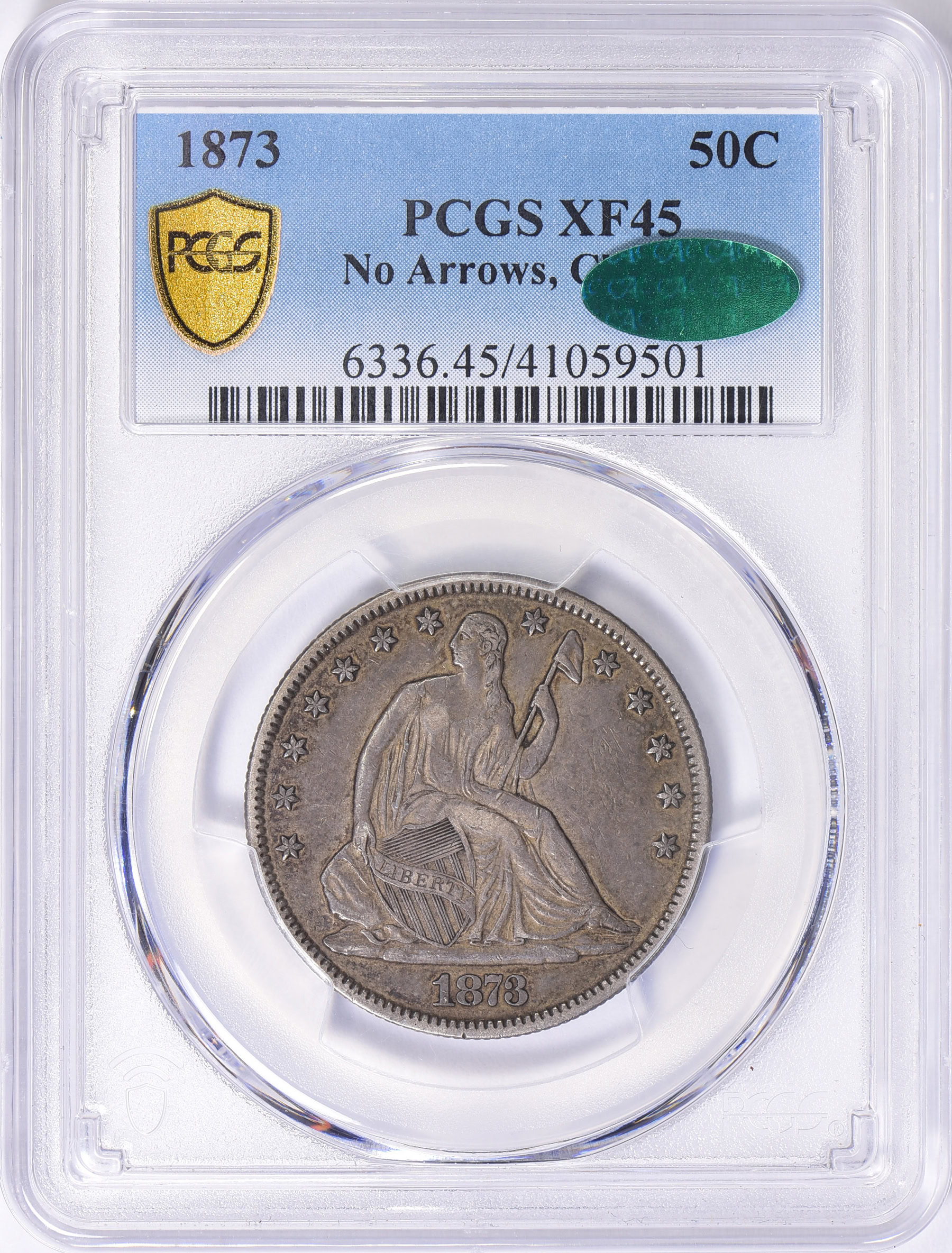 1873 Seated Liberty Half Dollar No Arrows, Closed 3 PCGS XF-45 (CAC Green) (Item 1664304 ...