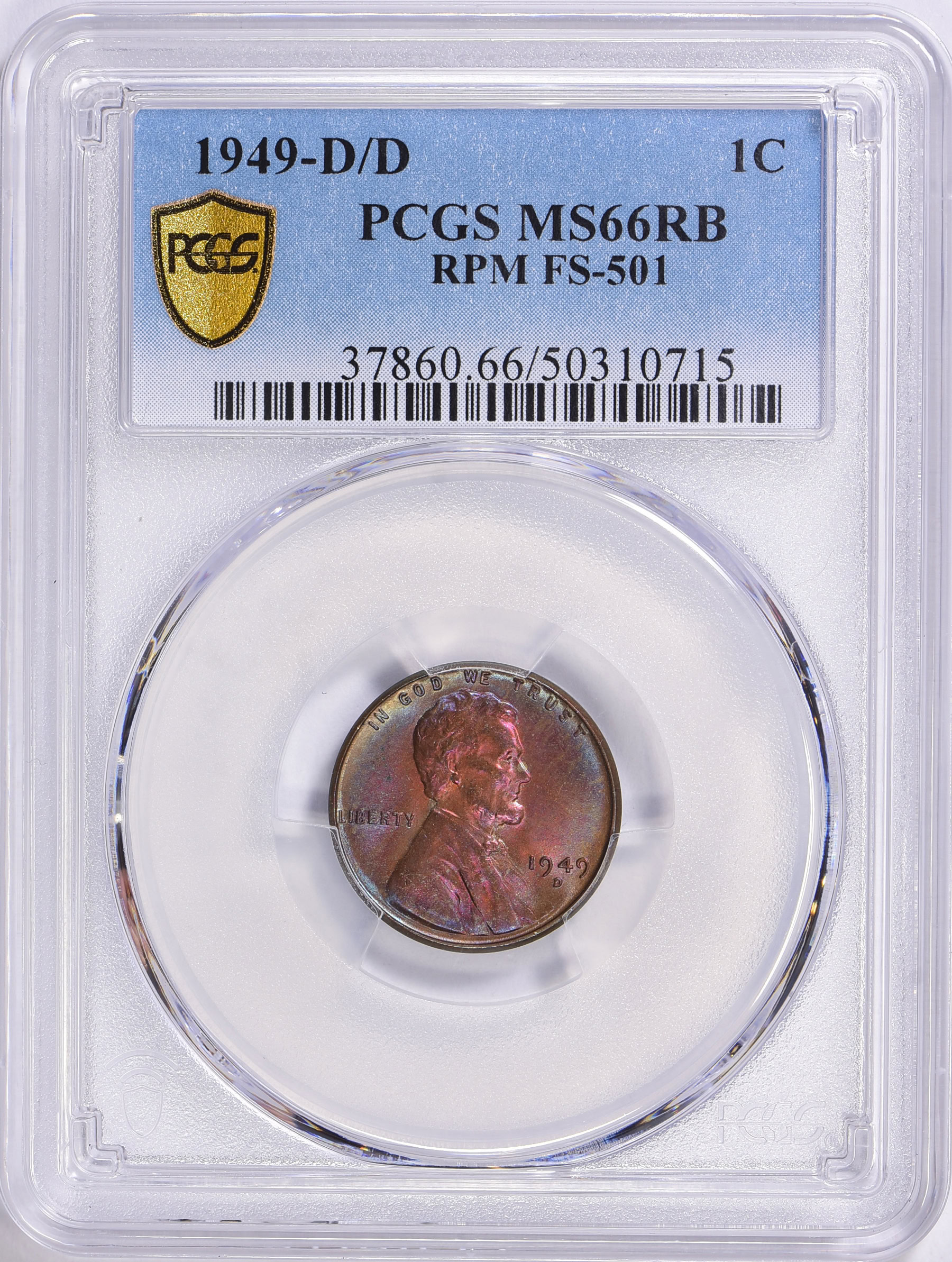 1949-D/D Lincoln Cent Repunched Mintmark FS-501 PCGS MS-66 RB (Toned) (Item 1664315 ...