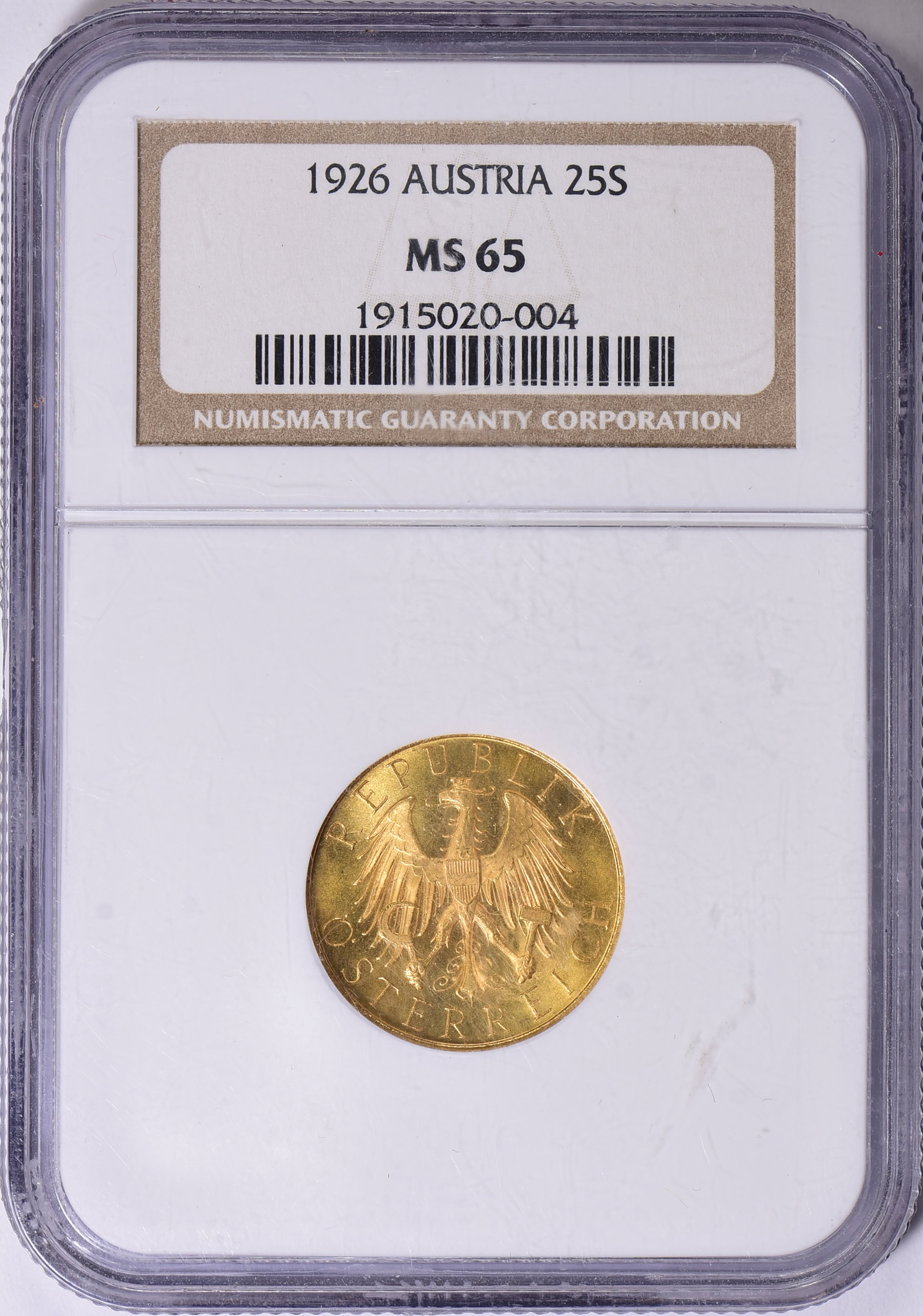 Austria 1926 Gold 25 Schilling KM-2841 NGC MS-65 (AGW = 0.1702 oz.) (Item 1664371 ...