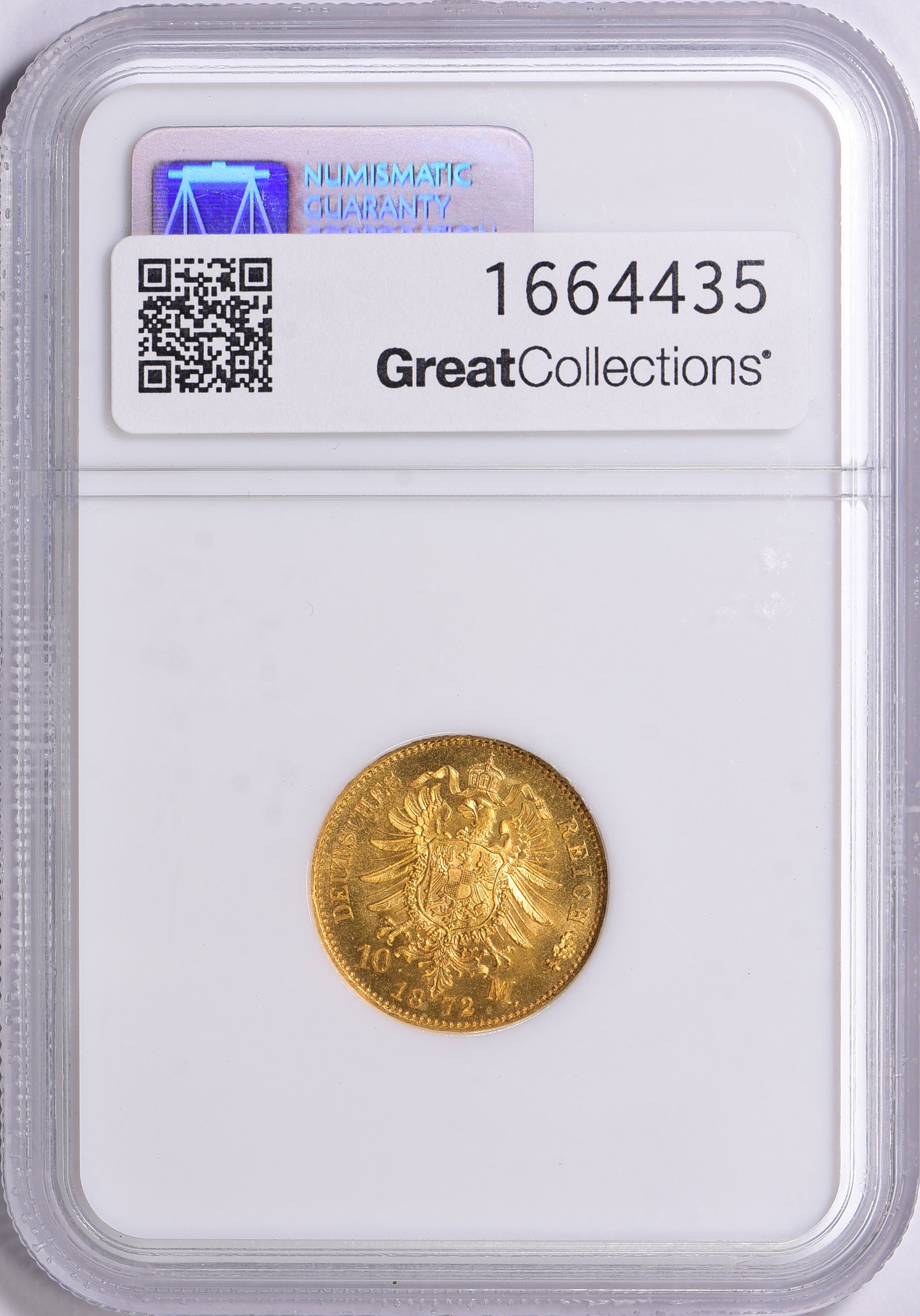 Germany - Prussia 1872-A Gold 10 Marks KM-502 NGC MS-67 (AGW = 0.1152 ...