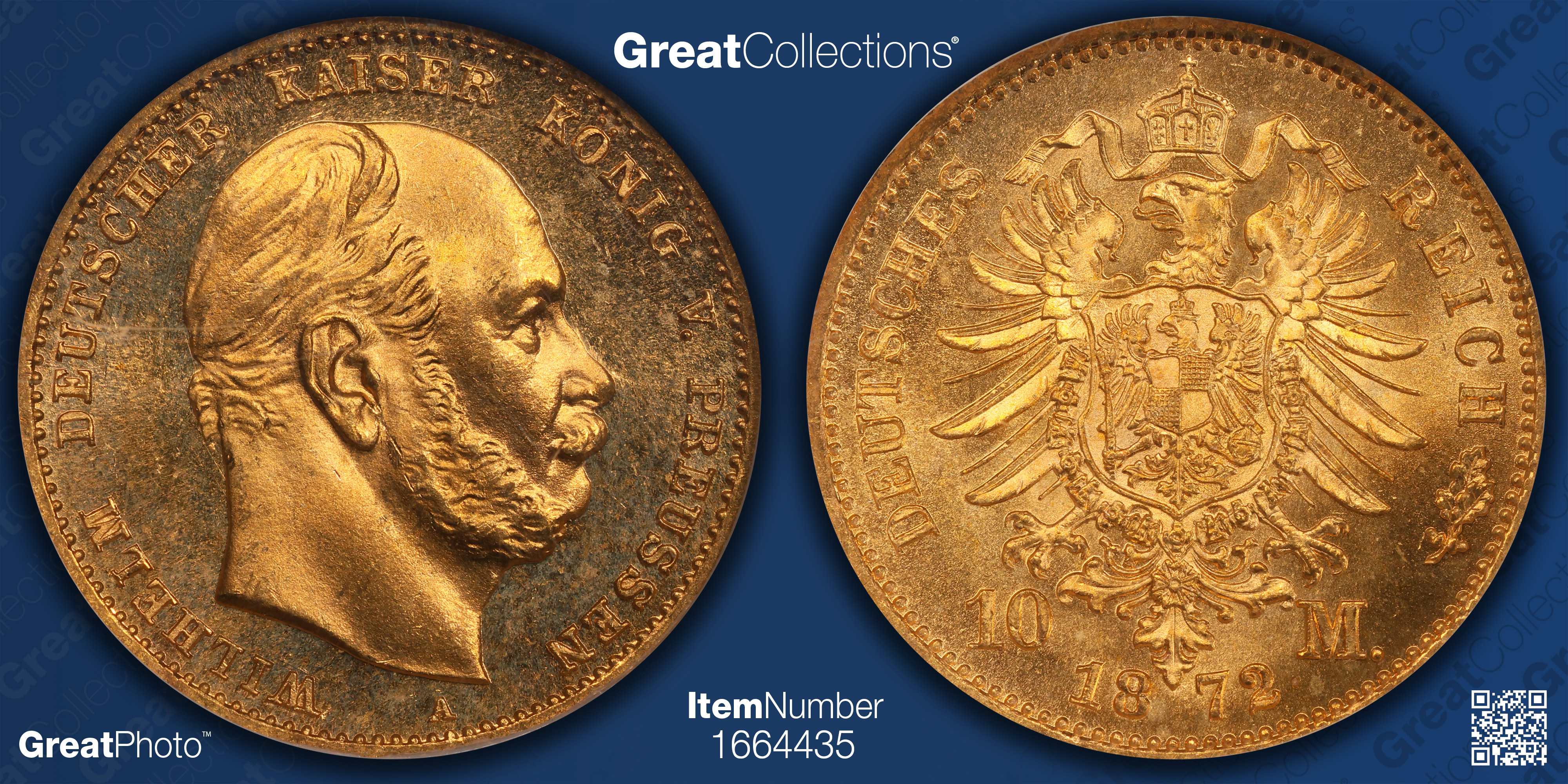 Germany - Prussia 1872-A Gold 10 Marks KM-502 NGC MS-67 (AGW = 0.1152 ...