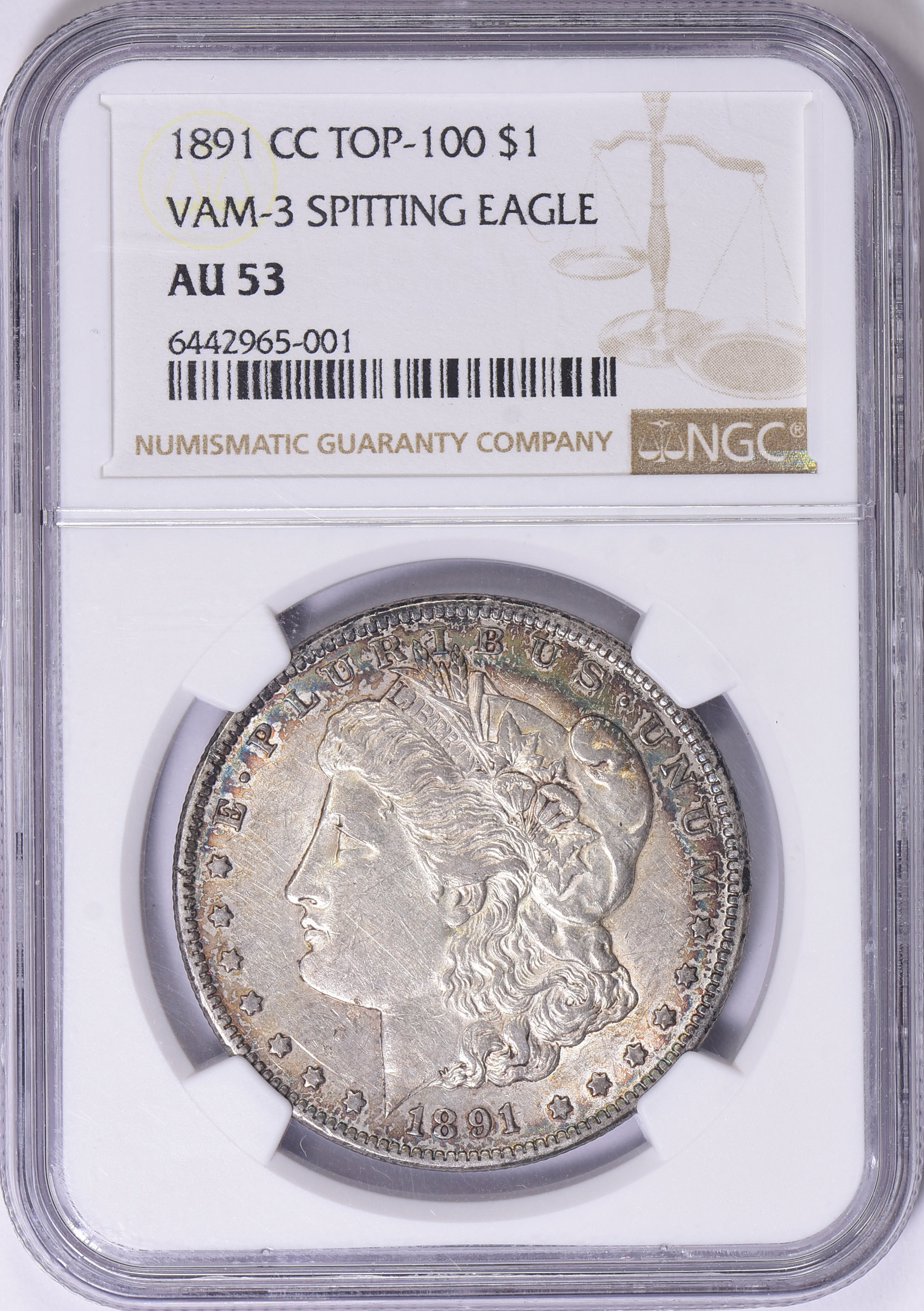 1891-CC Morgan Silver Dollar Spitting Eagle VAM-3 NGC AU-53 (Item 1664472) | GreatCollections ...