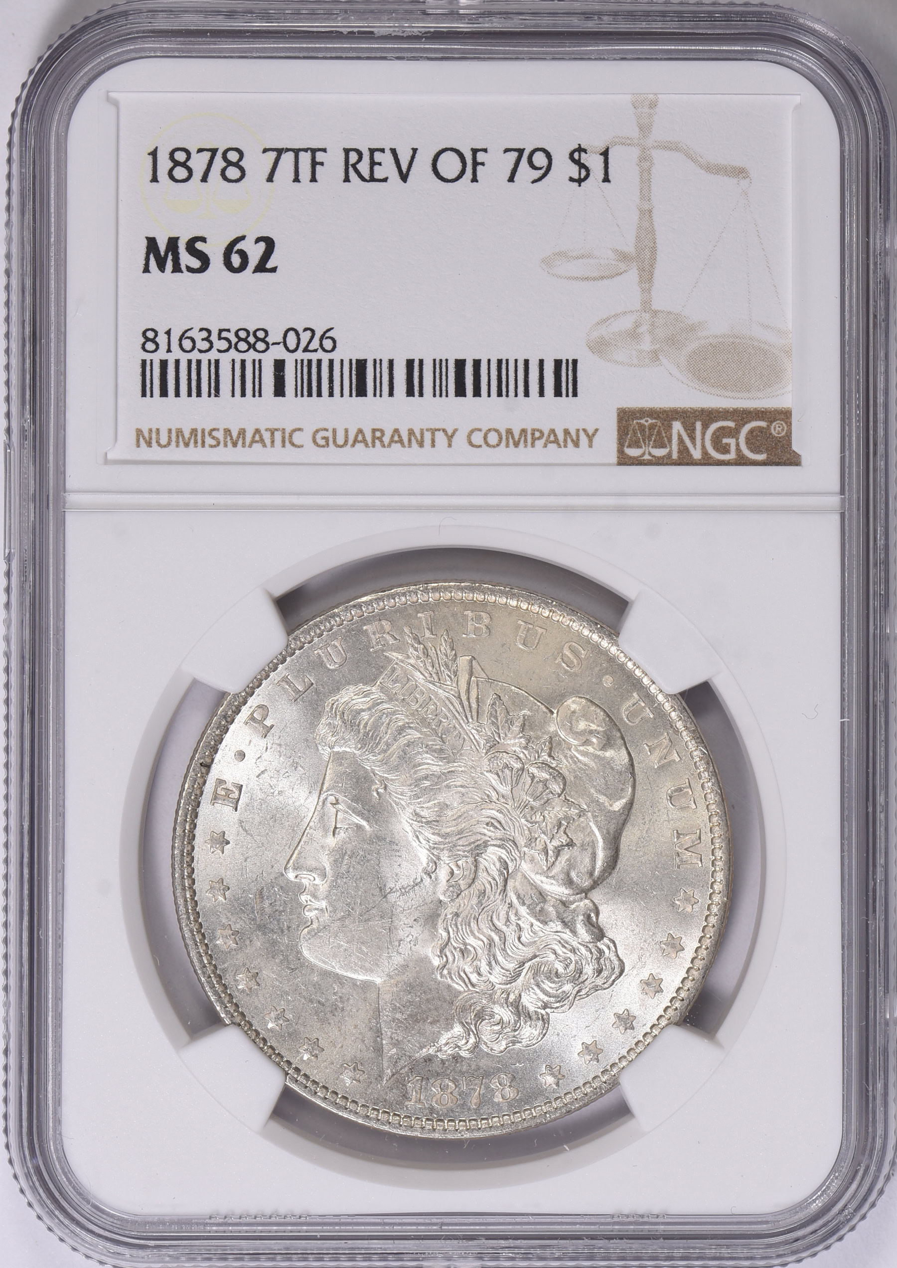 1878 Morgan Silver Dollar 7 Tailfeathers, Reverse of 1879 NGC MS-62 (Item 1664532 ...