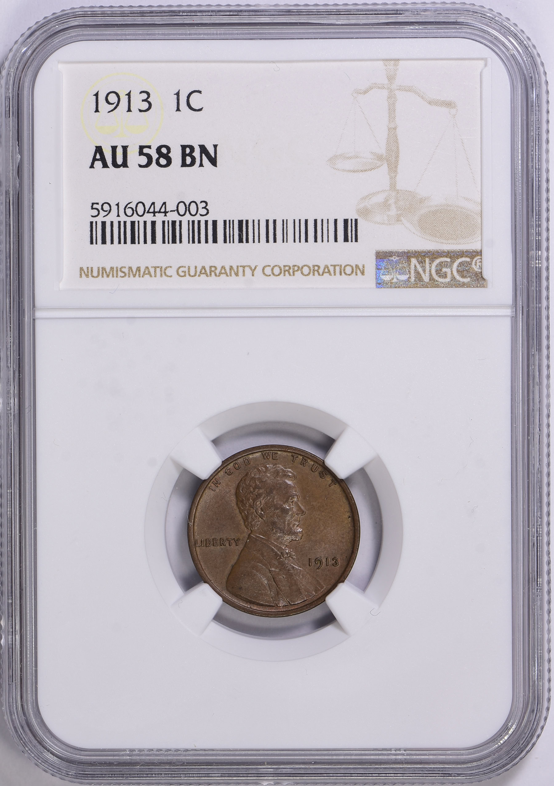 1913 Lincoln Cent NGC AU-58 BN (Item 1664626) | GreatCollections Coin Auctions