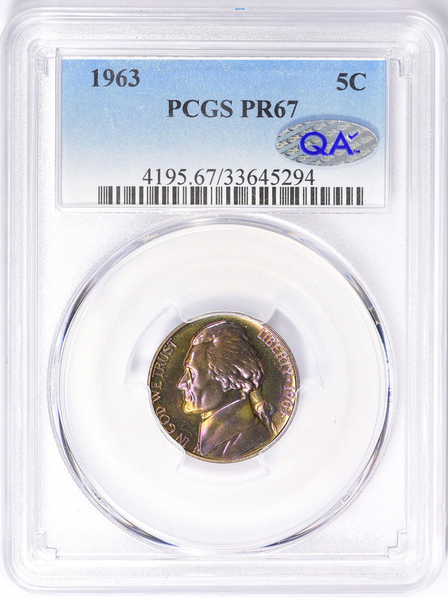1963 Jefferson Nickel PCGS Proof-67 (QA) (Toned) (Item 1664648 ...