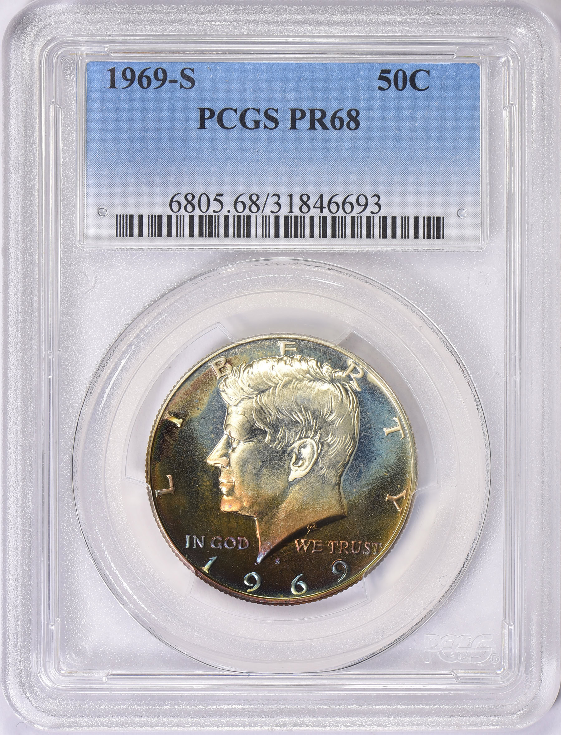 1969-S Kennedy Half Dollar PCGS Proof-68 (Toned) (Item 1664659) | GreatCollections Coin Auctions