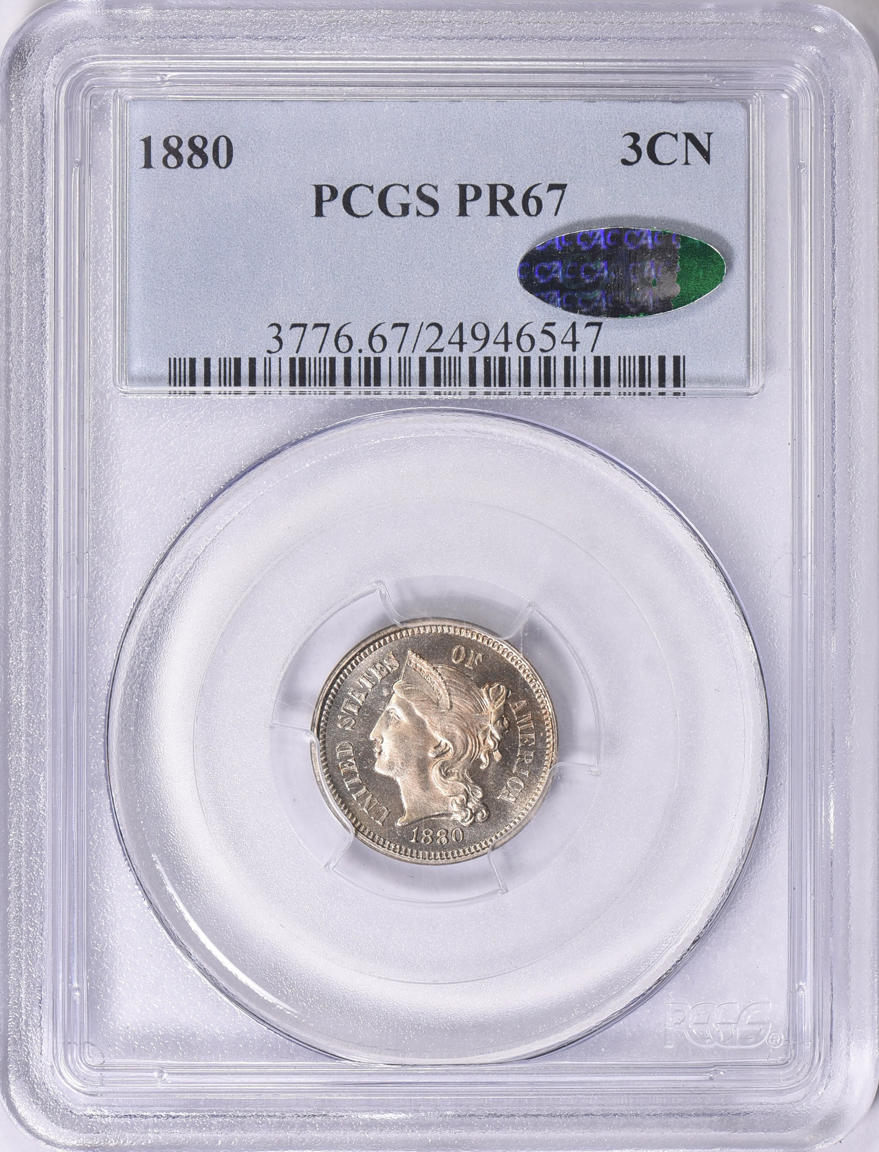 1880 Nickel Three-Cent Piece PCGS Proof-67 (CAC Green) (Item 1664750) | GreatCollections Coin ...