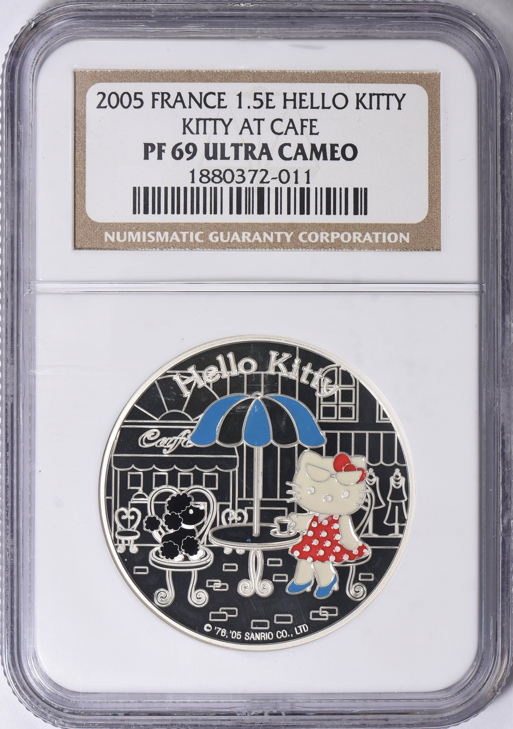 France 2005 Colorized Silver 1 1/2 Euro Hello Kitty & Poodle at Cafe KM ...