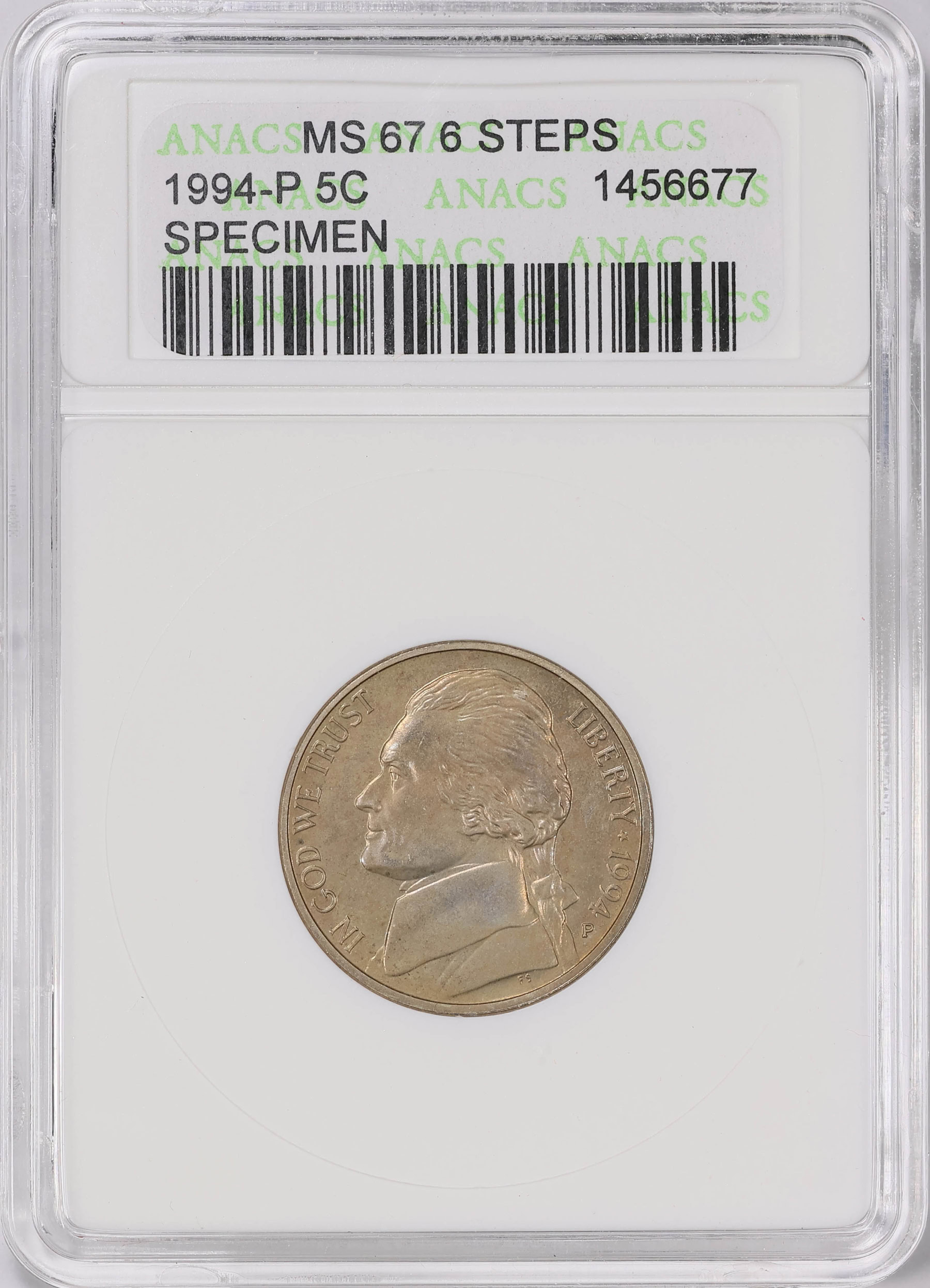 1994-P Jefferson Nickel Specimen ANACS MS-67 6 Steps OH (Item 1665327) | GreatCollections Coin ...